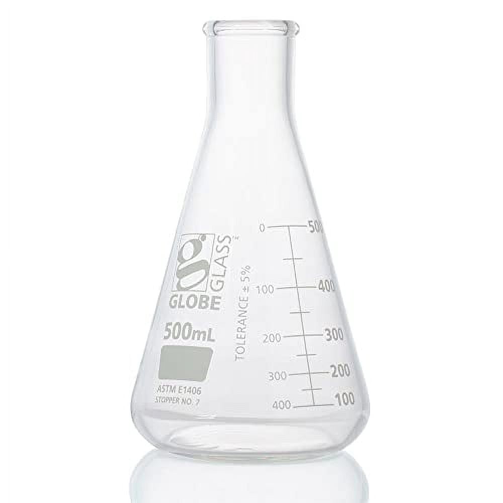 Globe Glass, Erlenmeyer Flask, 500mL, Heavy Duty, Narrow Mouth, Dual ...