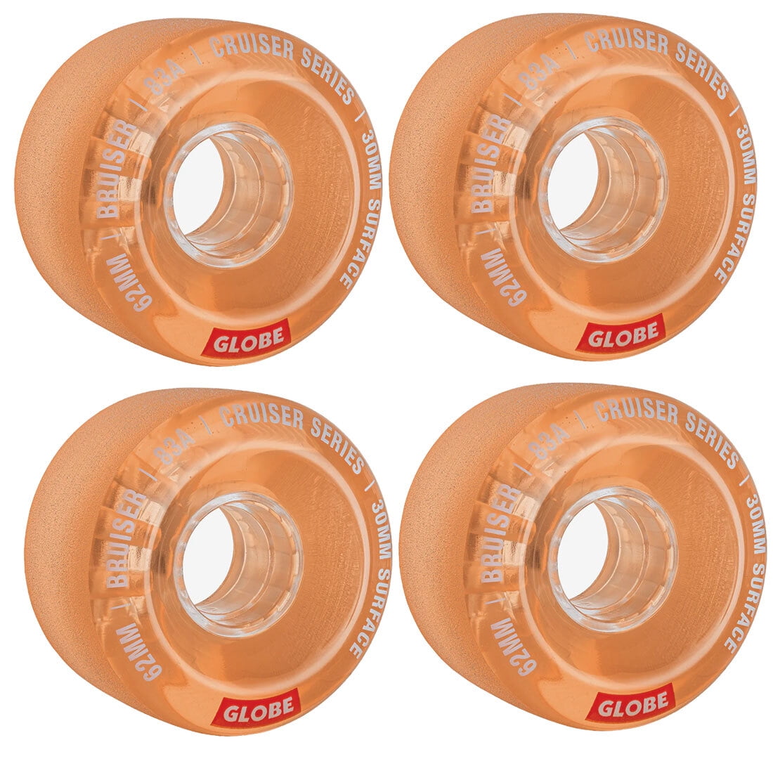 Globe Skateboard / Longboard / Cruiser Wheels Bruiser 62mm 83A Clear ...