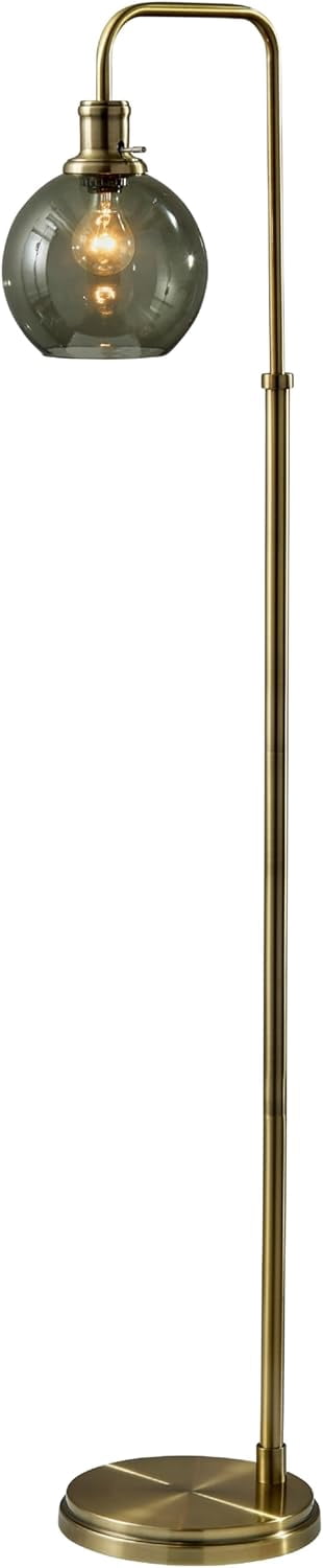 Globe Smoked Glass Floor Lamp with Antique Brass Finish – 60” Tall ...
