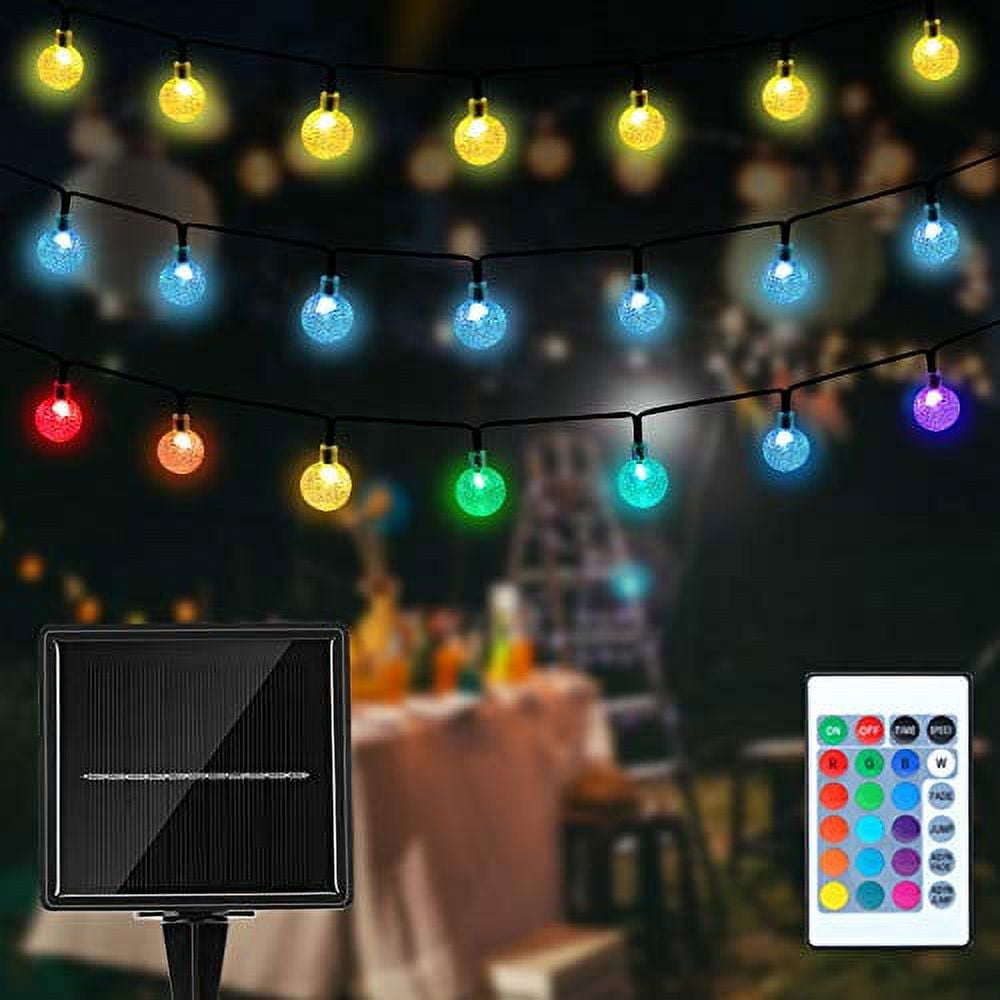 Globe Solar String Lights, Colorful 50 LED Outdoor Bulb String Lights ...