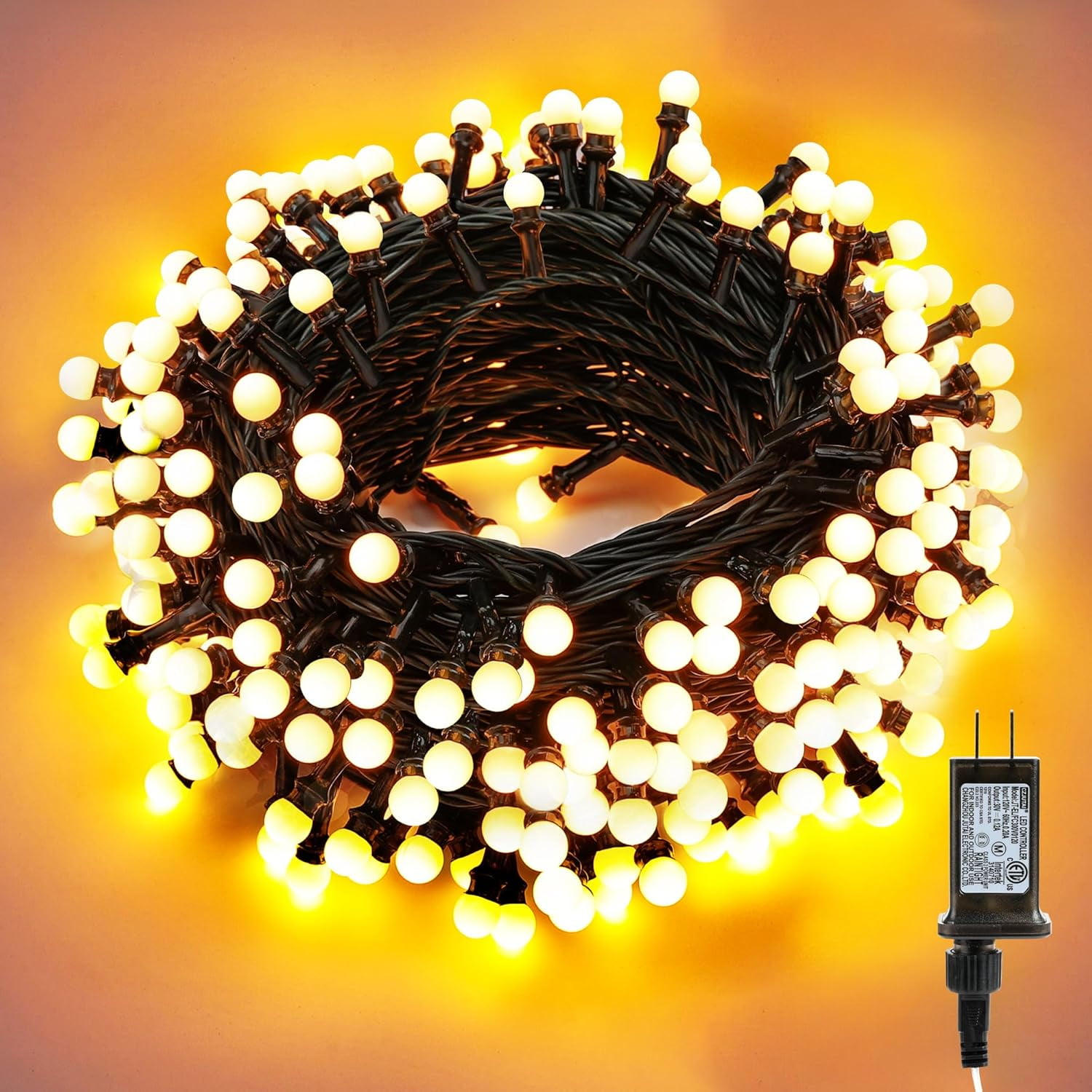 Globe String Lights, 65.6ft 200 LED Warm White Fairy Lights, Remote ...