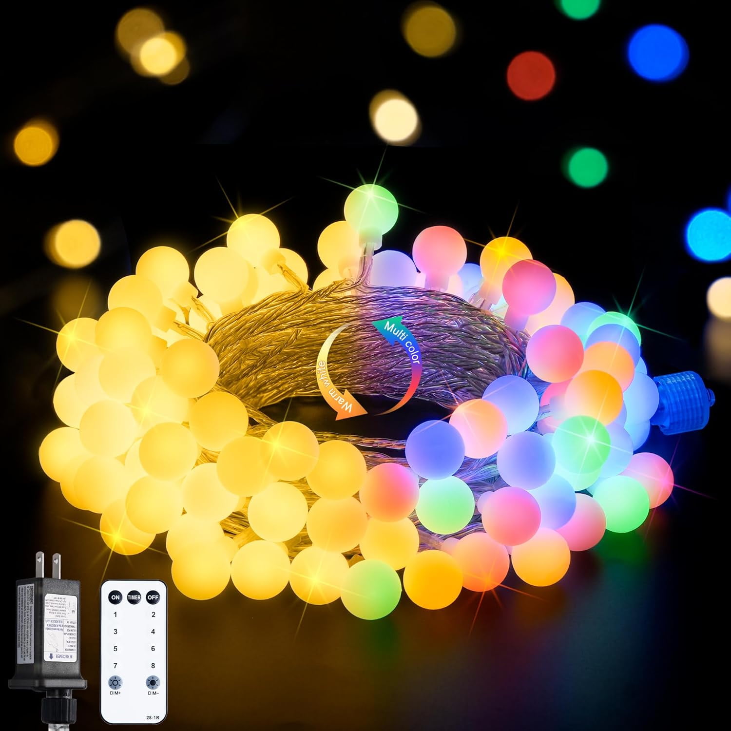 Globe String Lights Indoor, Color Changing Christmas Lights Plug in ...