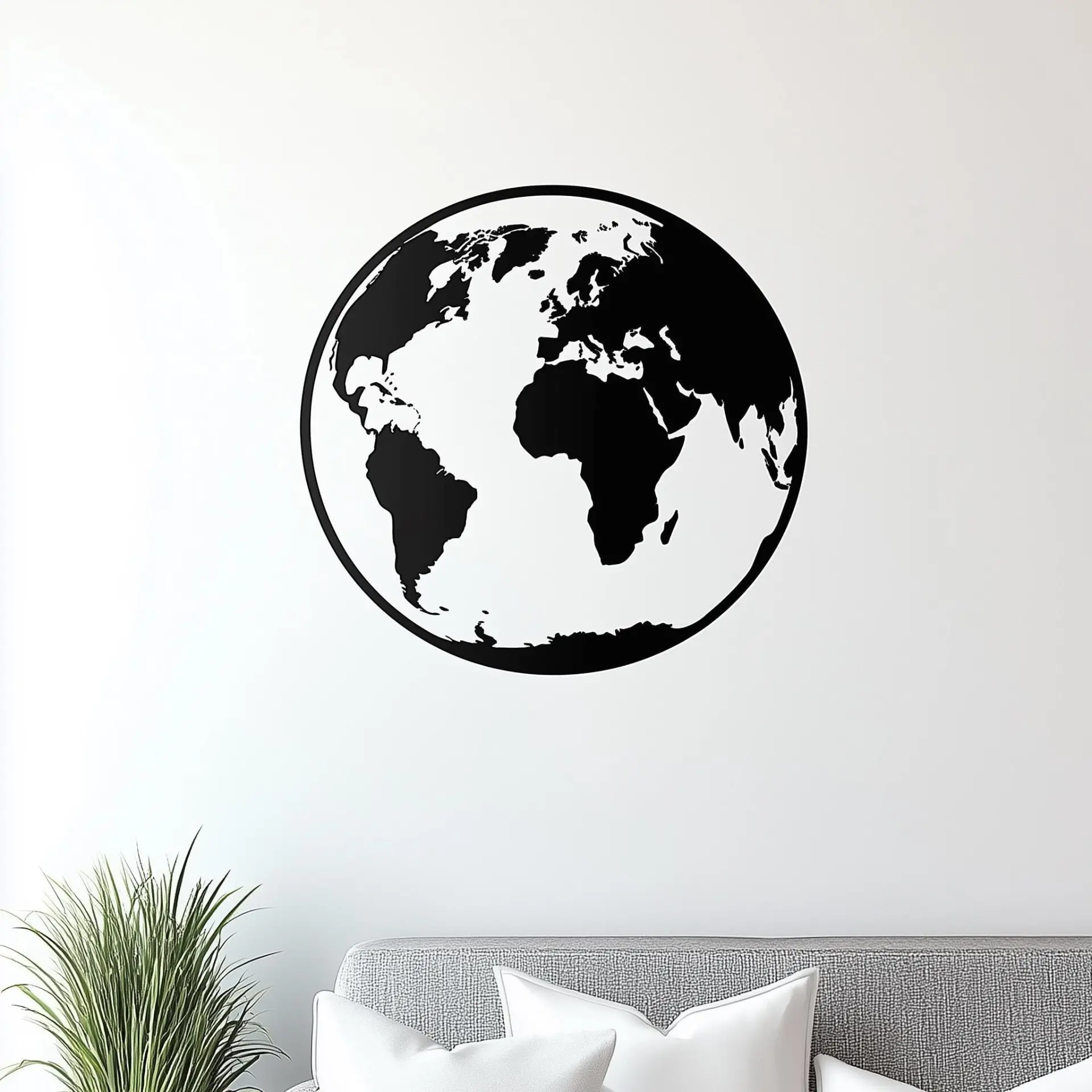 Globe Wall Decal | Minimalist World Map Black Sticker | Modern Earth ...