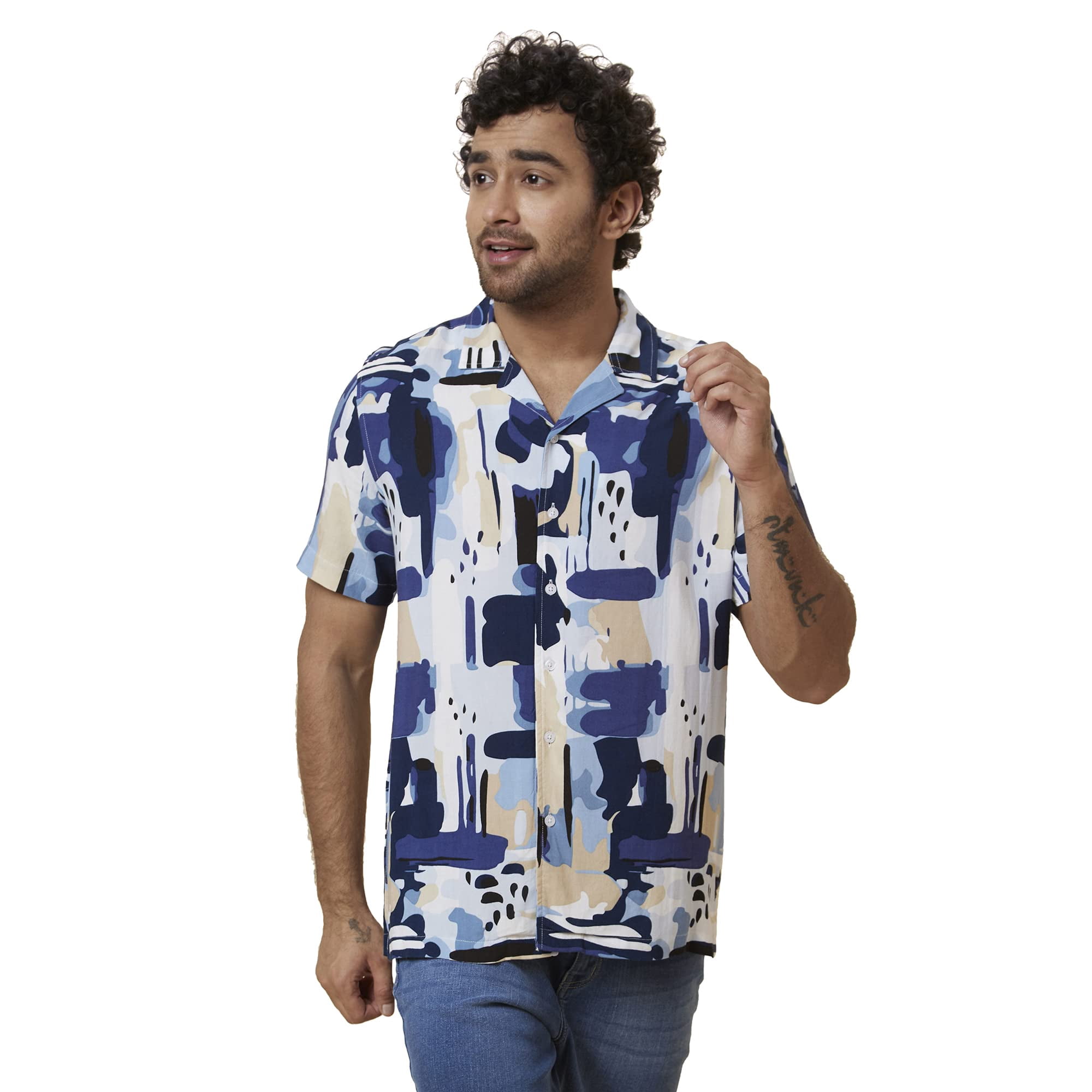 Globus Men Navy Blue Abstract Printed Regular Fit Casual Resort Shirt ...