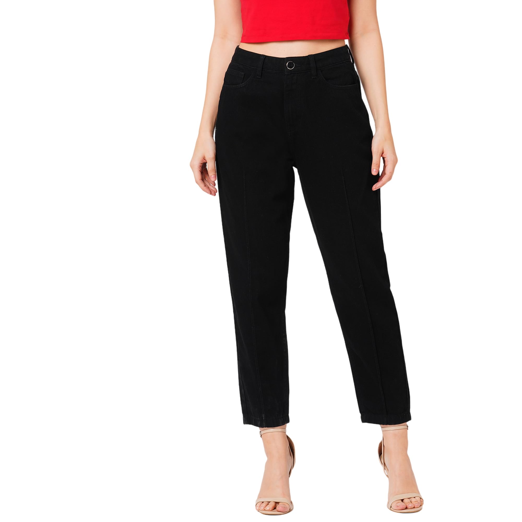 Globus Women Black Boyfriend Fit Mid-Rise Clean Look Cotton Jeans ...