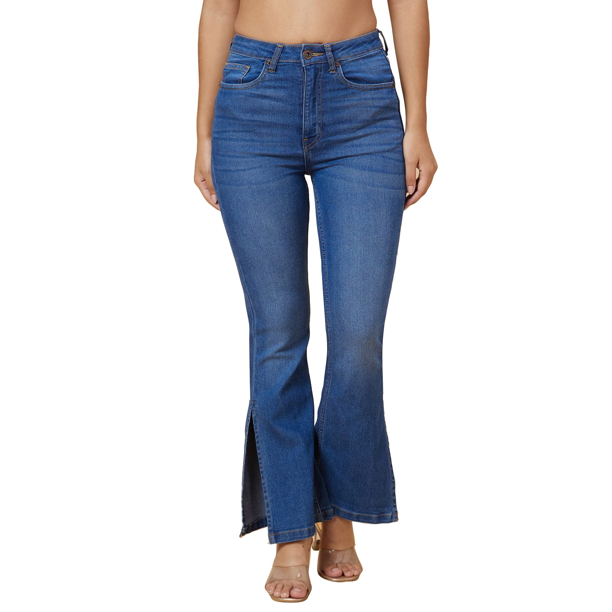 Globus Women Blue Bootcut High-Rise Light Fade Side Slit Jeans ...