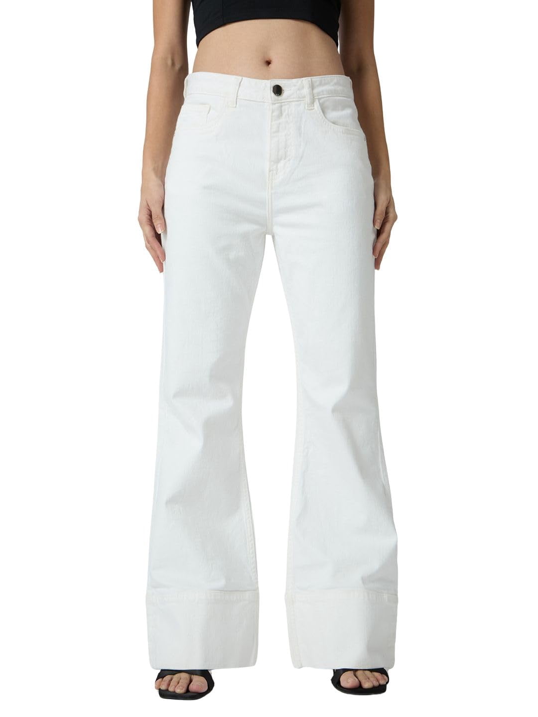 Globus Women Cotton Stretch Solid Mid-Rise Wide Bottom Hem Bootcut ...