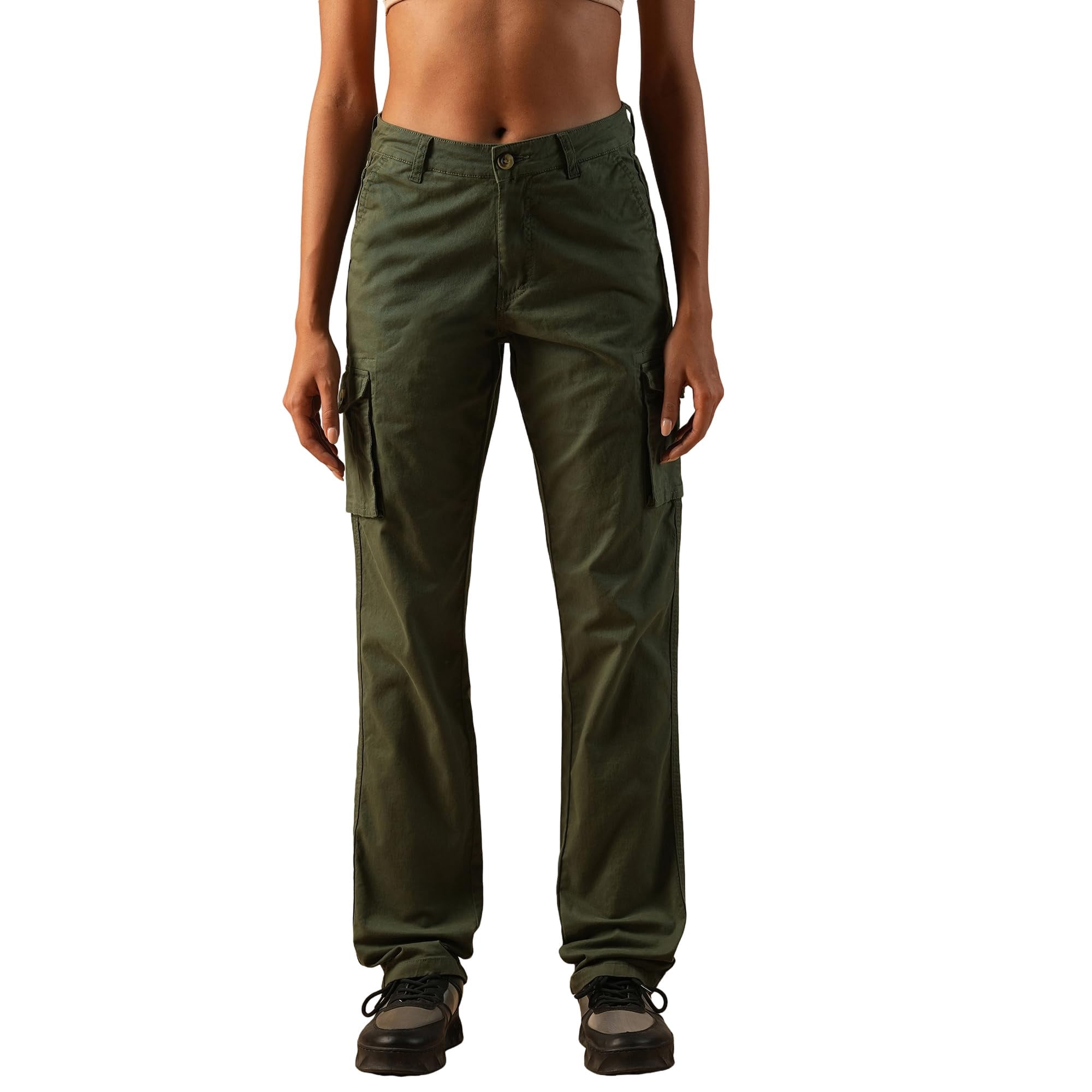 Globus Women Cotton Stretchable Mid-Rise Cargo Trousers - Walmart.com
