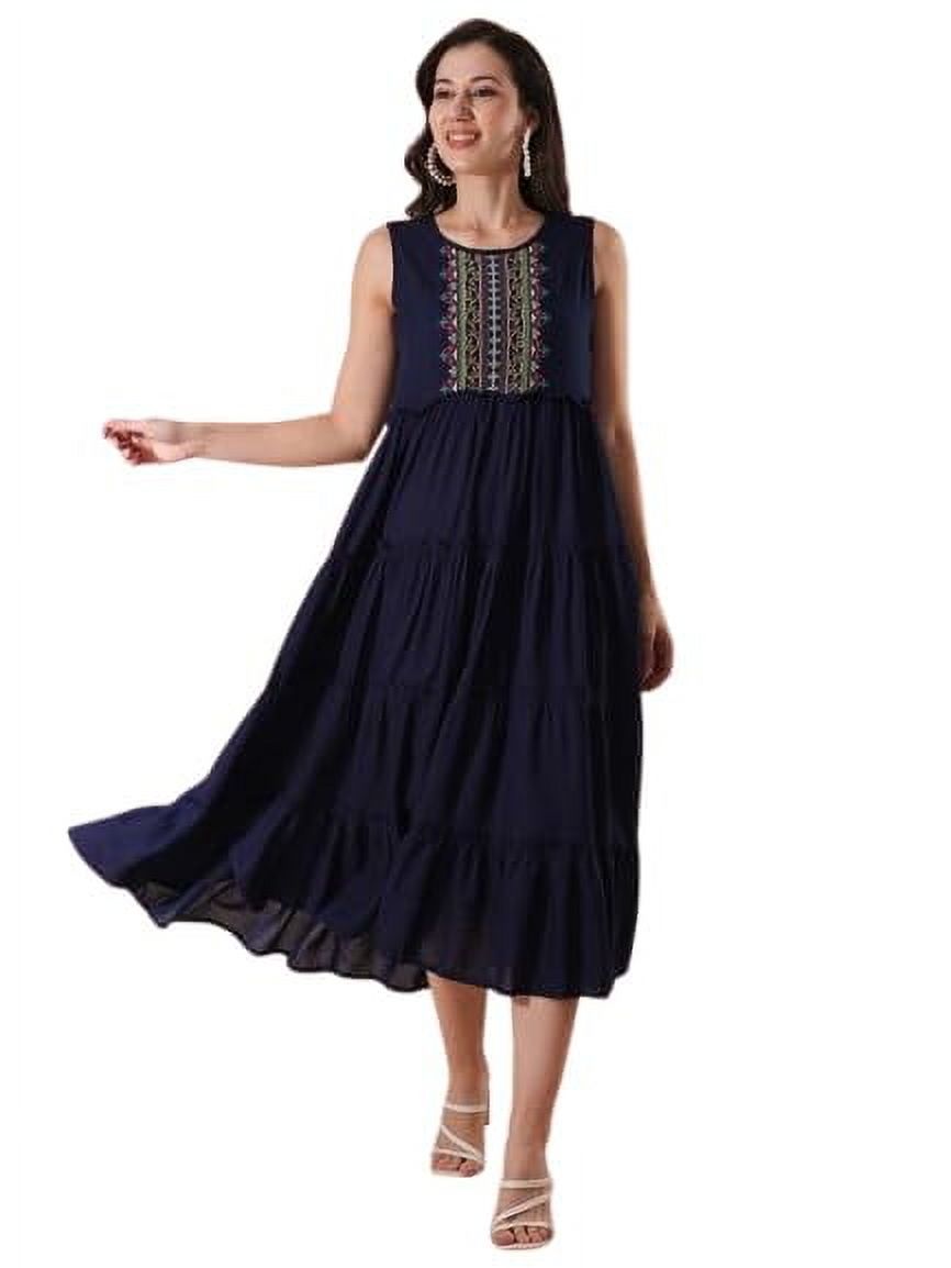 Globus Women Embroidered Yoke Tiered Fit & Flare Maxi Dress - Walmart.com