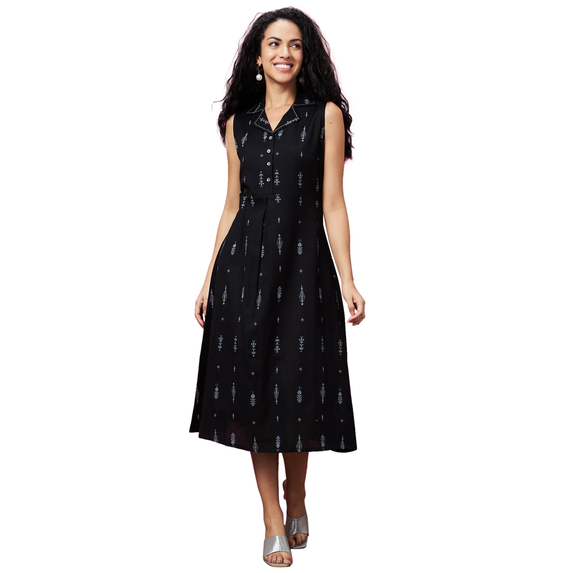 Globus Women Ethic Motif Printed A Line Midi Dress - Walmart.com