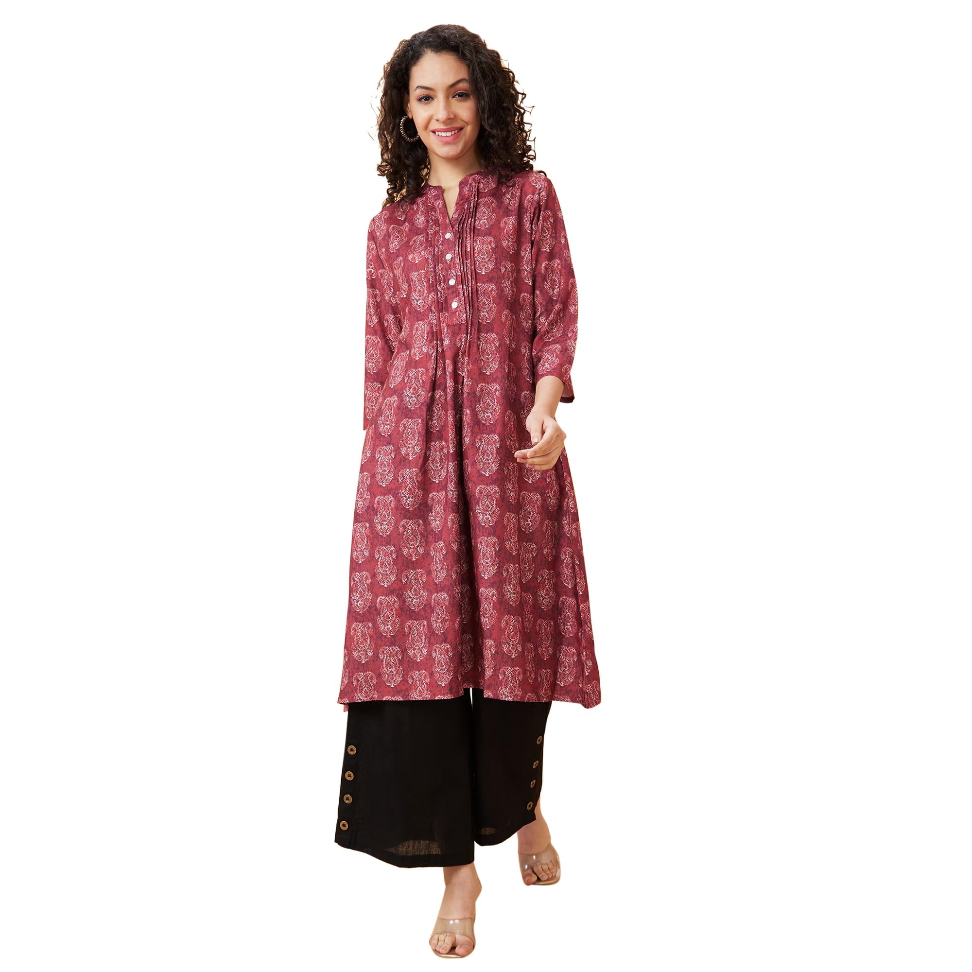 Globus Women Ethnic Motifs Printed Mandarin Collar A-Line Kurta ...