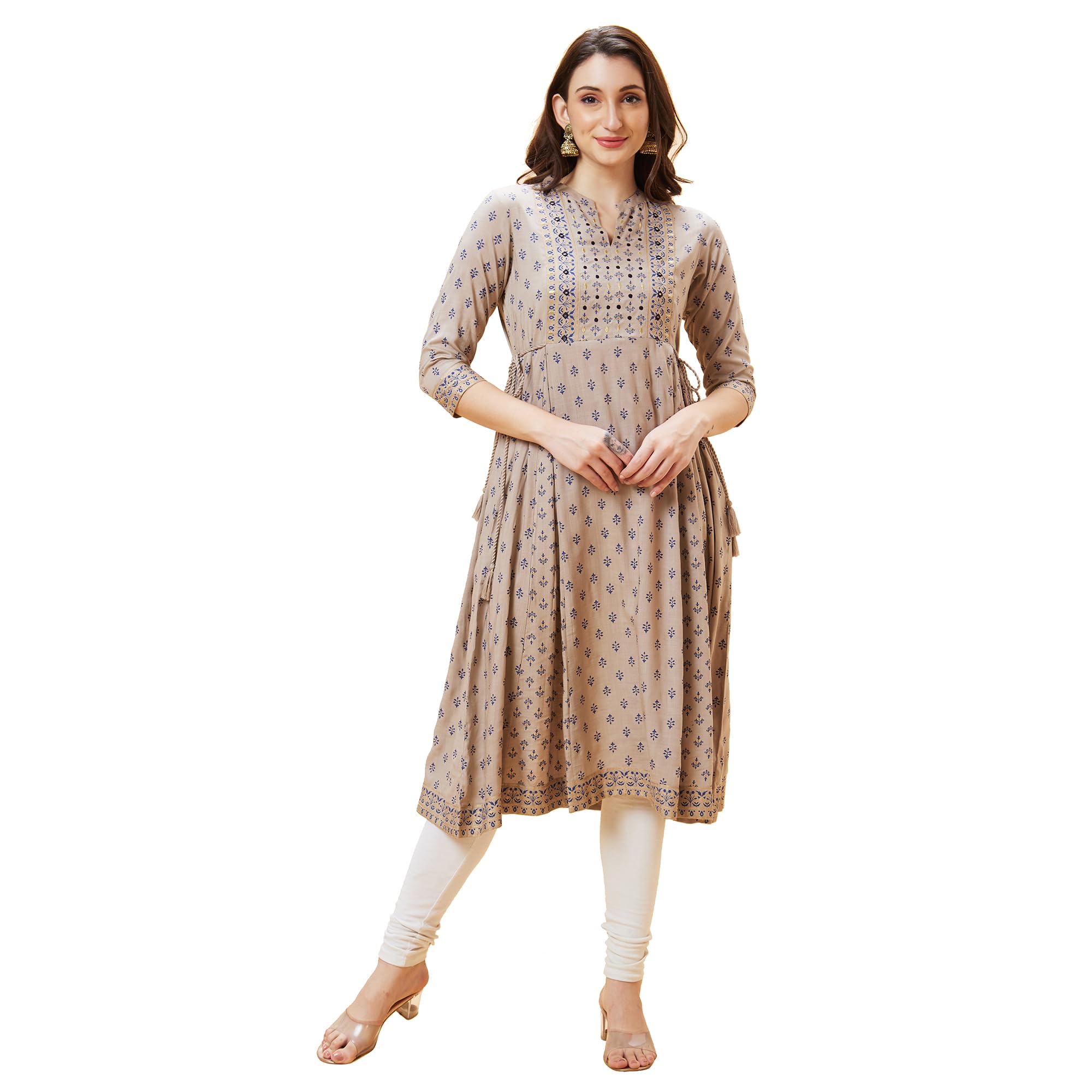 Globus Women Ethnic Motifs Printed Mirror Work Kurta - Walmart.com