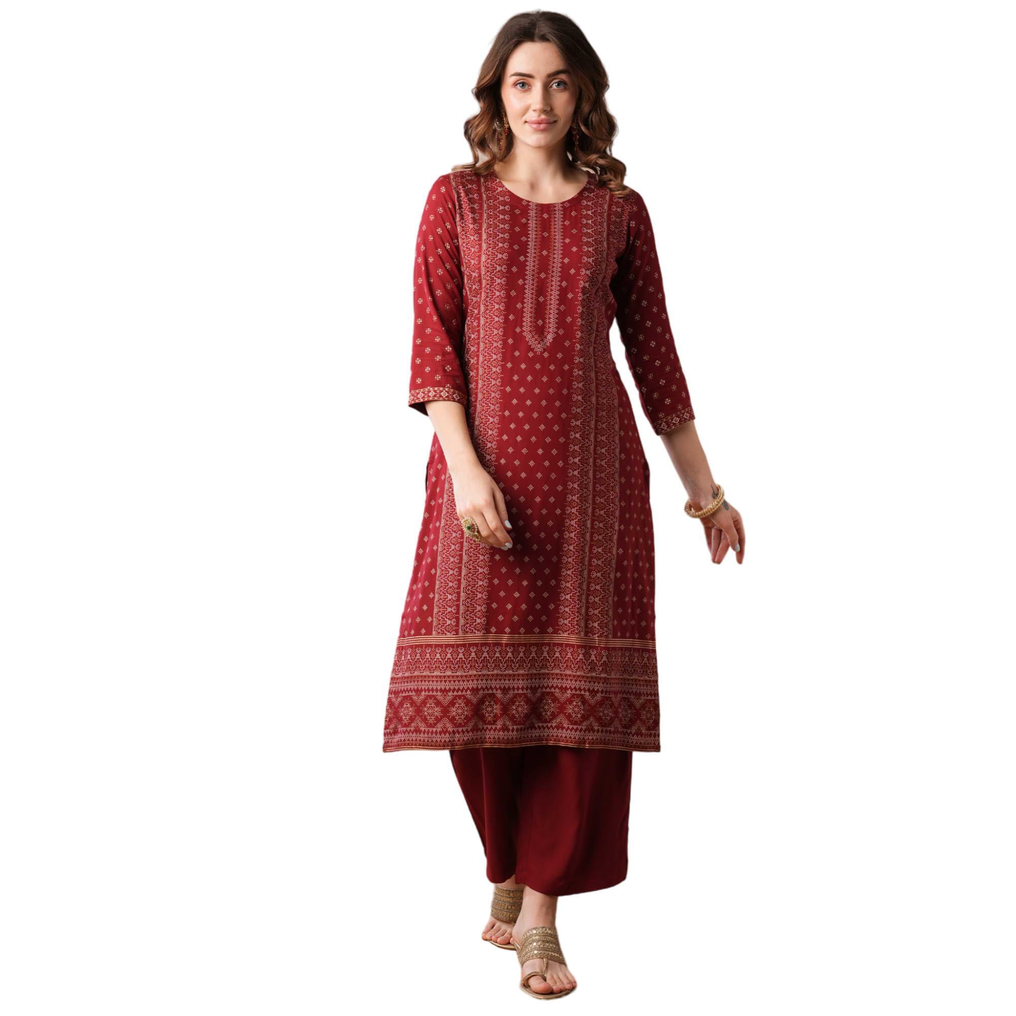 Globus Women Ethnic Motifs Printed St Kurta With Trousers - Walmart.com