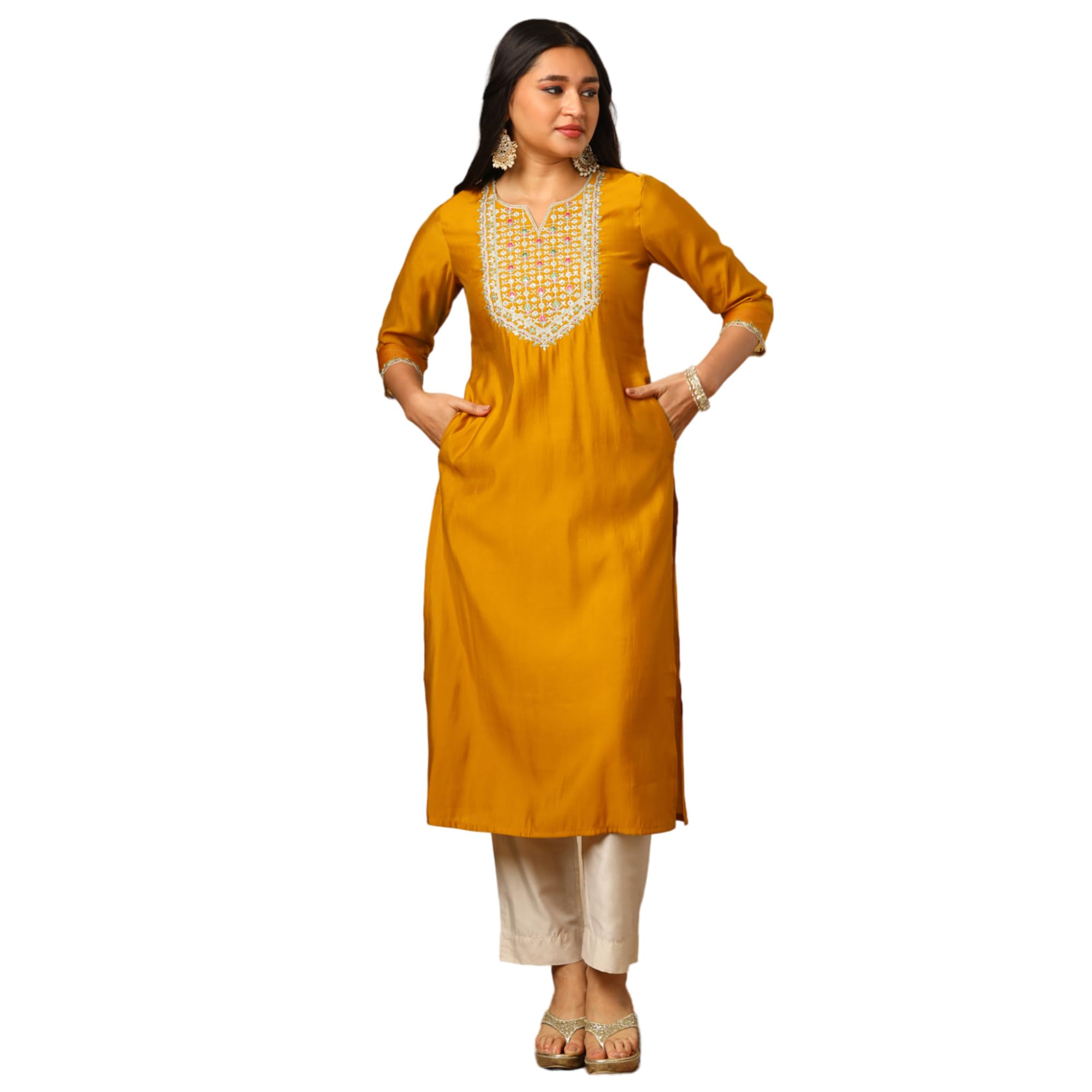 Globus Women Ethnic Motifs Yoke Design Thread Work Kurta - Walmart.com