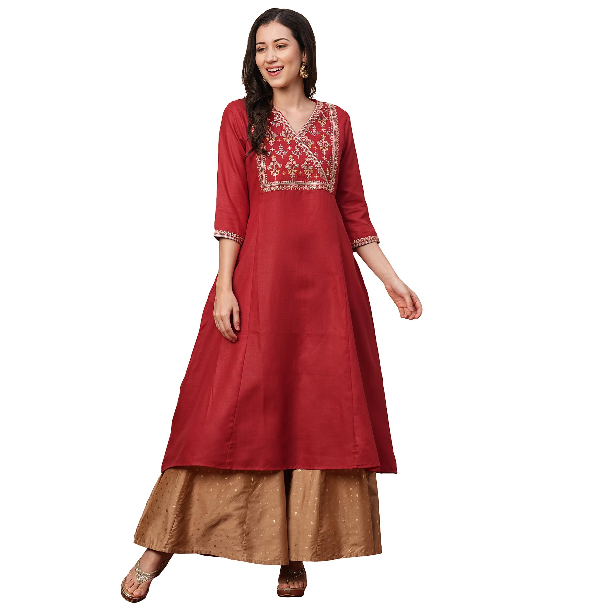 Globus Women Ethnic Motifs Yoke Design Thread Work Kurta - Walmart.com