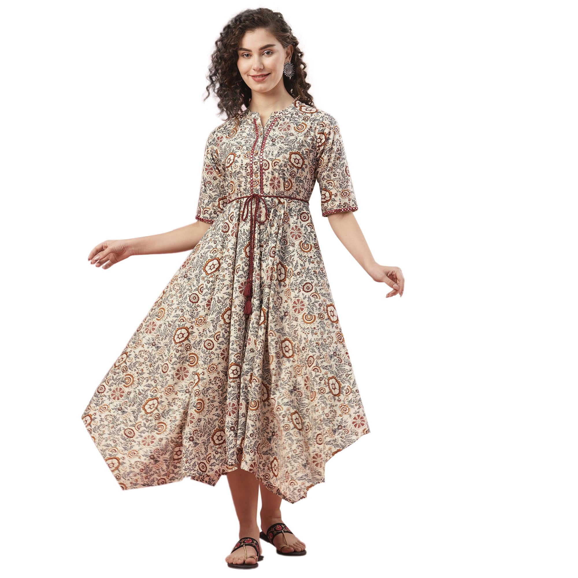 Globus Women Floral Printed Tie Up A Line Midi Dress - Walmart.com
