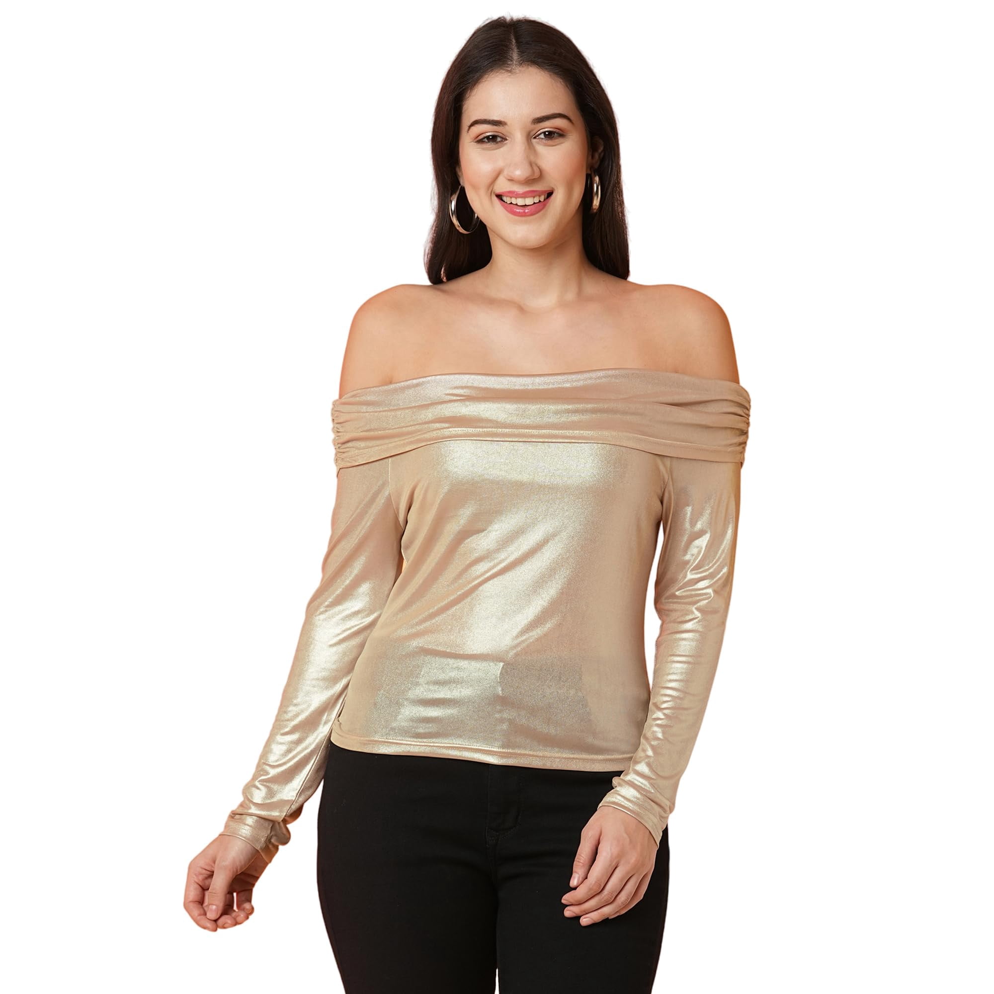 Globus Women Gold Toned Off-Shoulder Bardot Top - Walmart.com