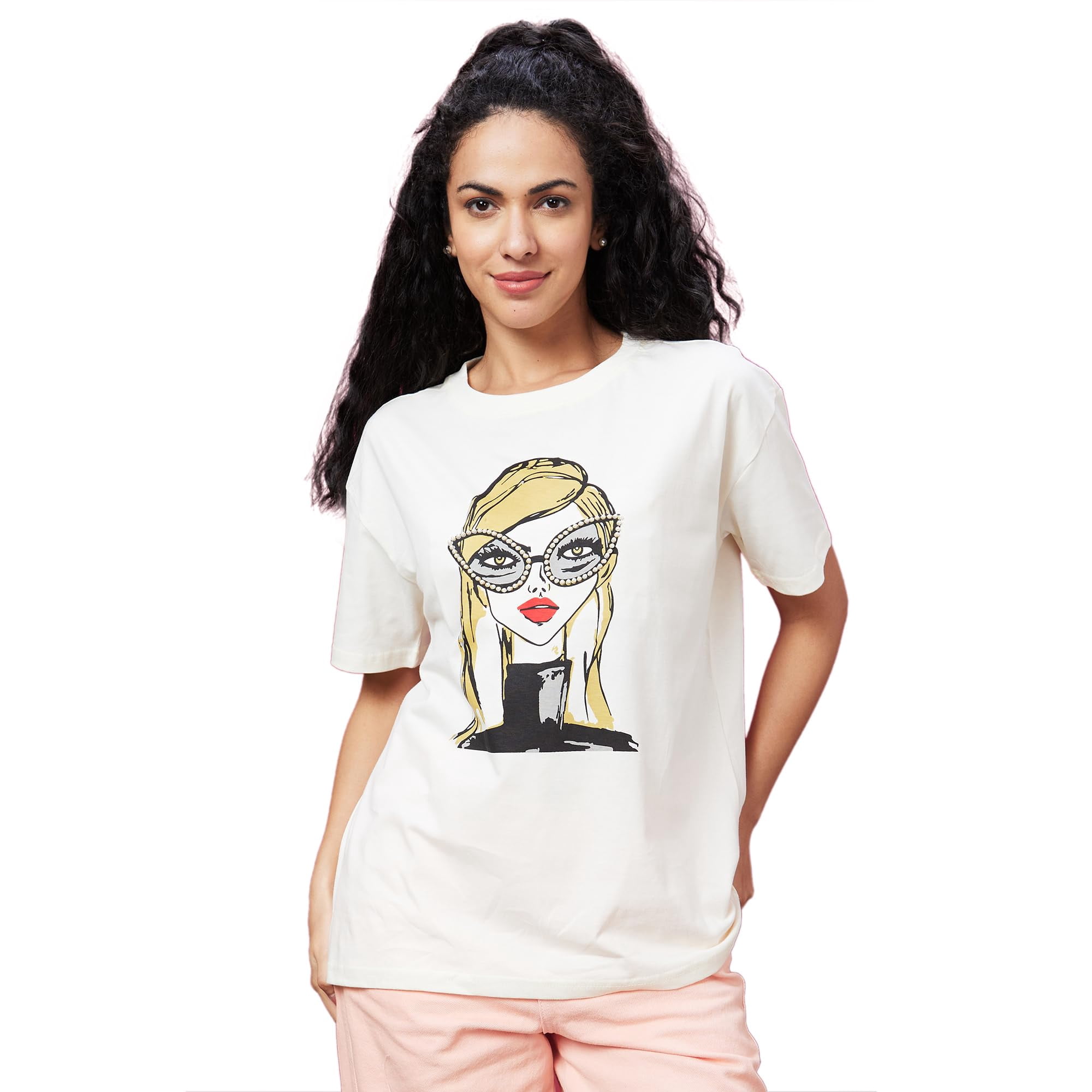 Globus Women Graphic Printed Drop Shoulder Sleeves Boxy Cotton Longline ...