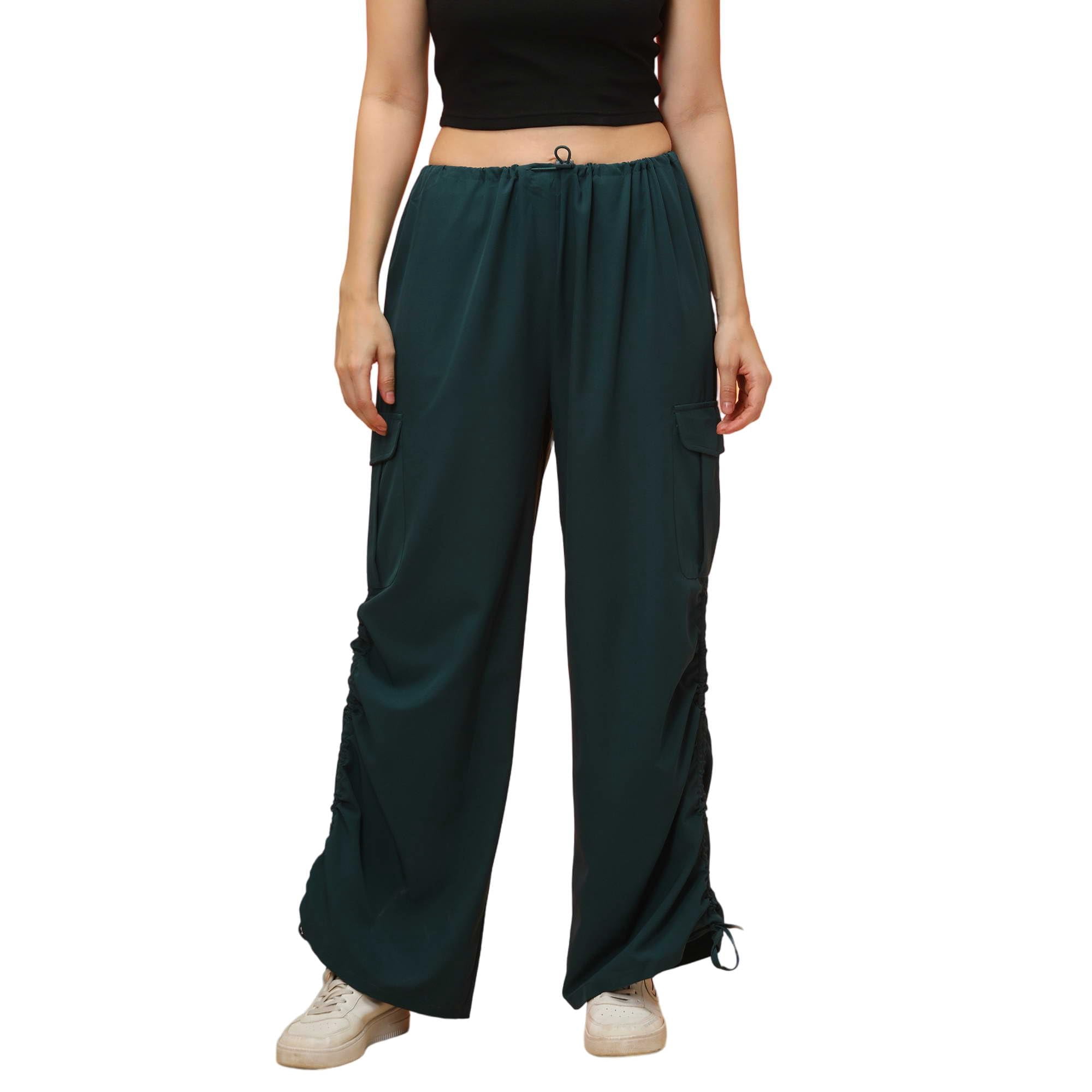 Globus Women Green Relaxed Loose Fit Ruching High Rise Cargo - Walmart.com