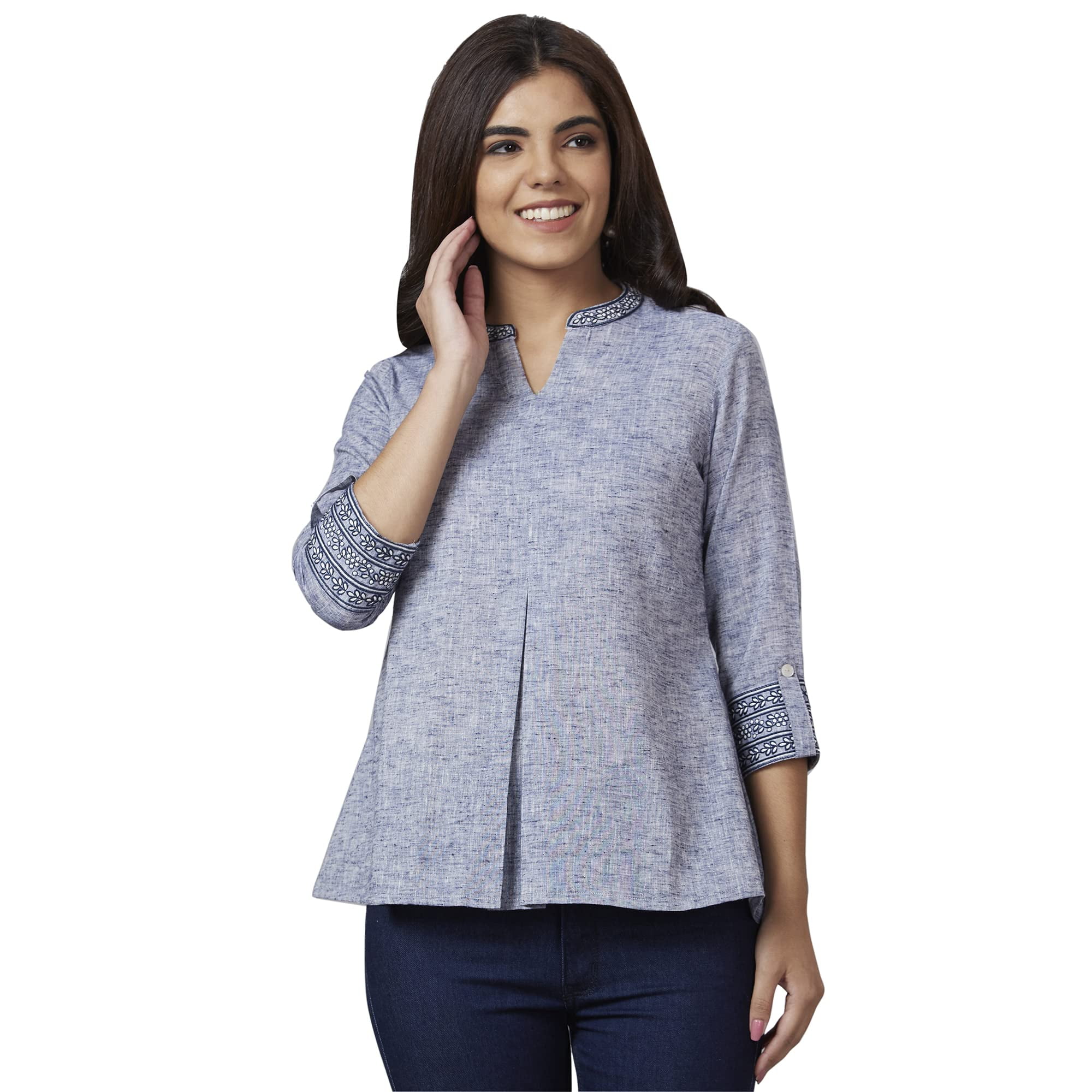 Globus Women Mandarin Collar Pure Cotton Tunic - Walmart.com