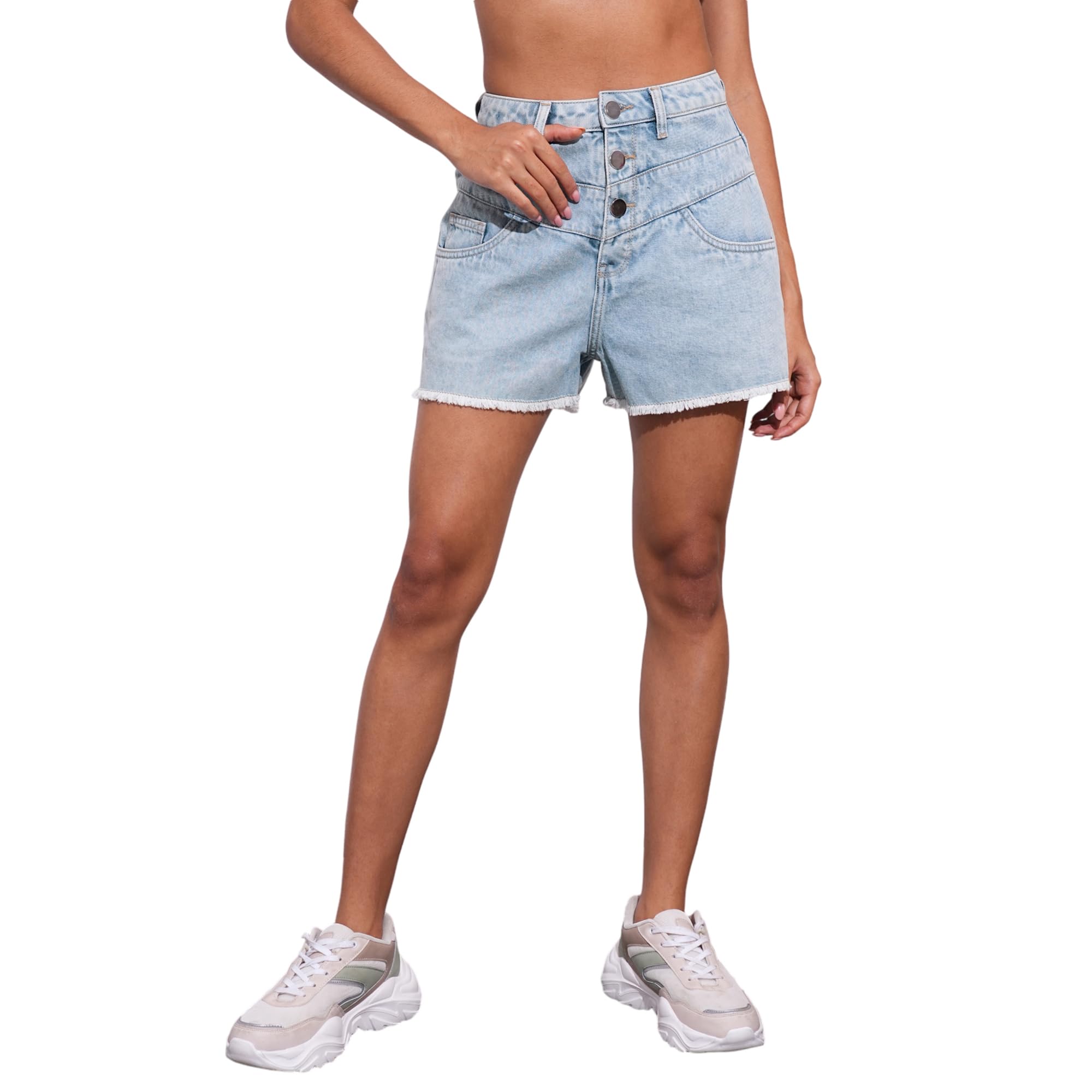 Globus Women Mid-Rise Slim Fit Pure Cotton Denim Shorts - Walmart.com