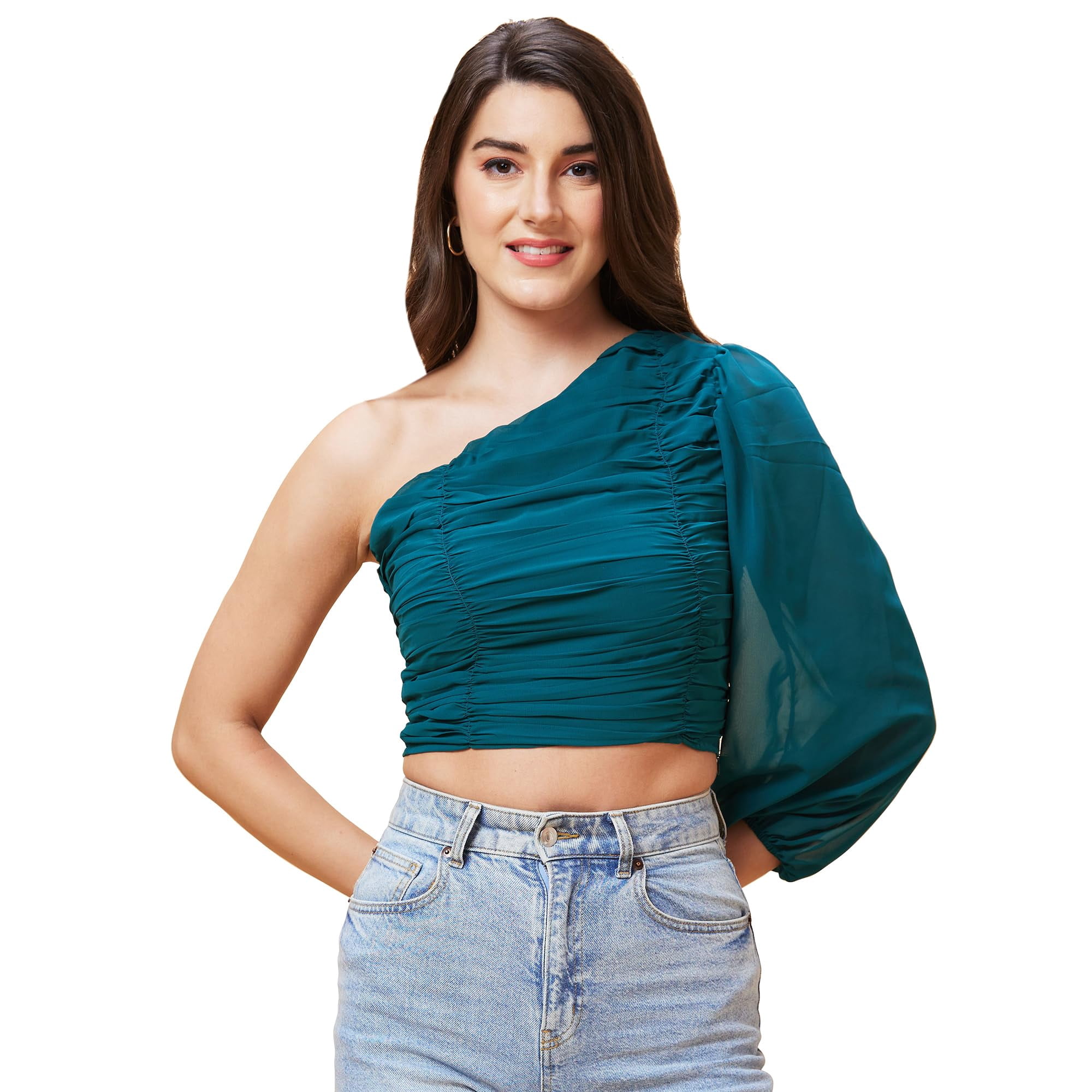 Globus Women One Shoulder Ruched Crop Top - Walmart.com