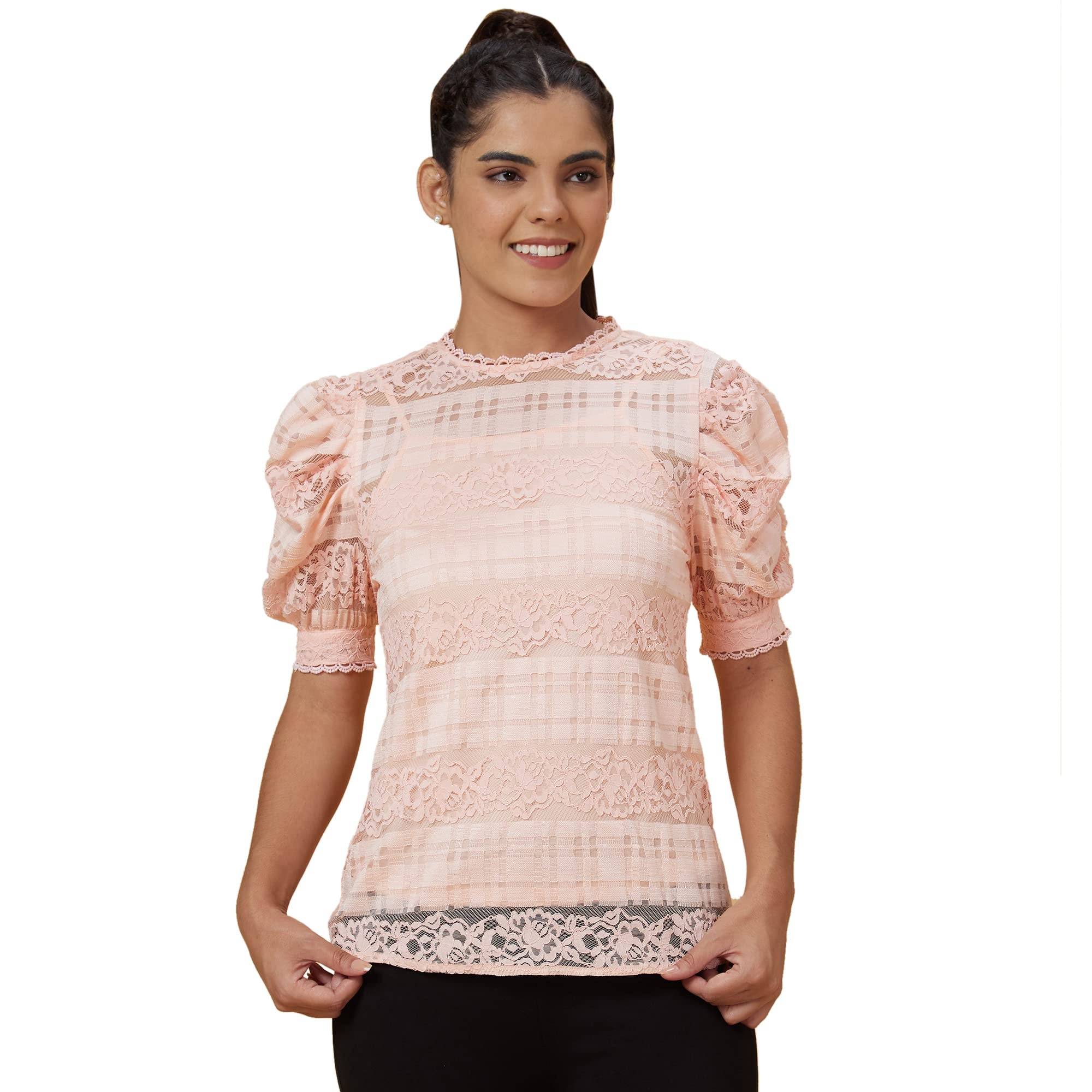 Globus Women Peach-Coloured Print Lace Top - Walmart.com