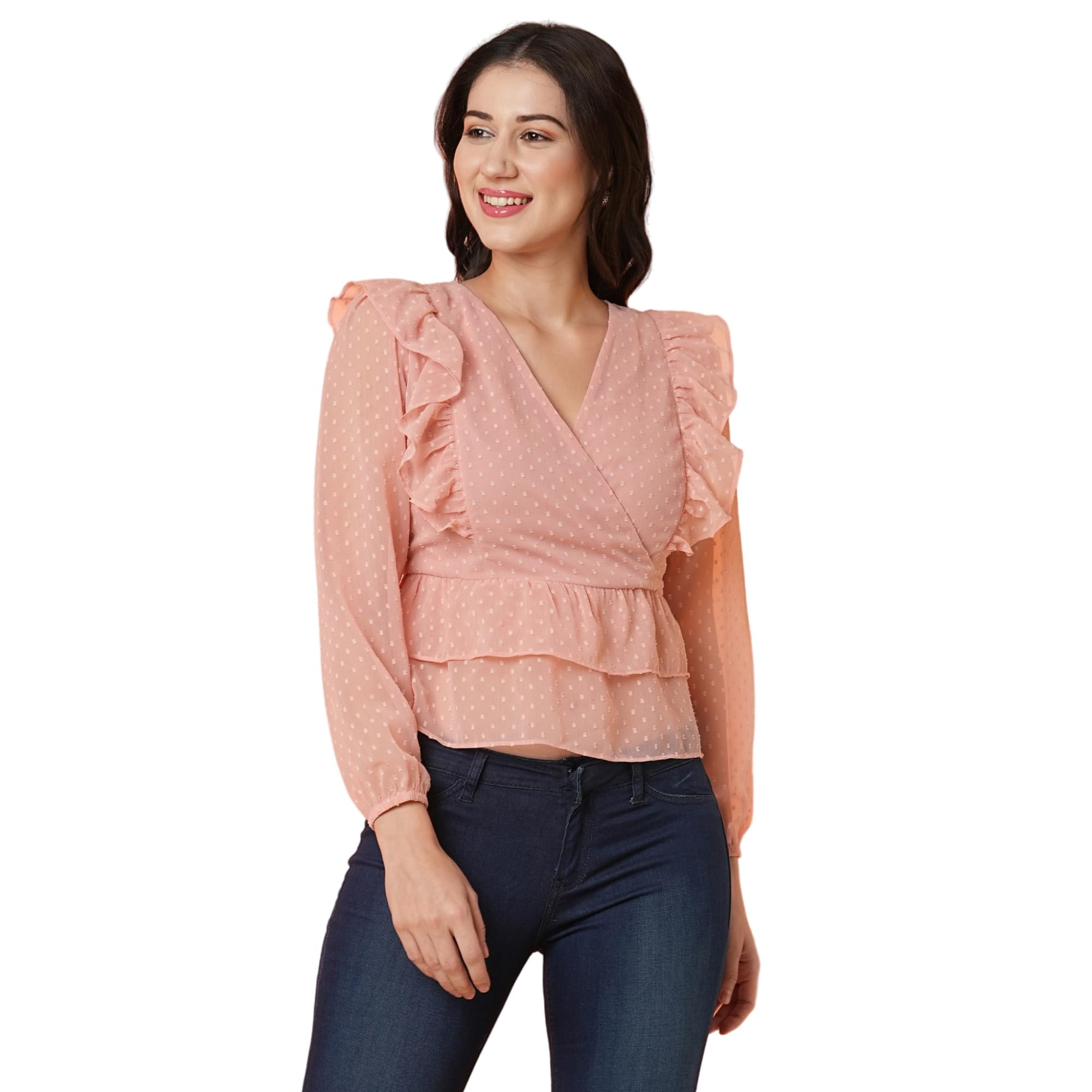 Globus Women Peach Ruffles Wrap Top - Walmart.com