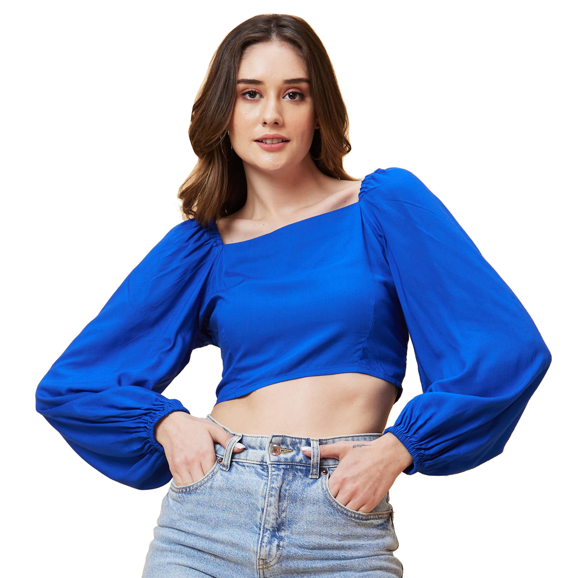 Globus Women Puff Sleeve Cotton Crop Top - Walmart.com