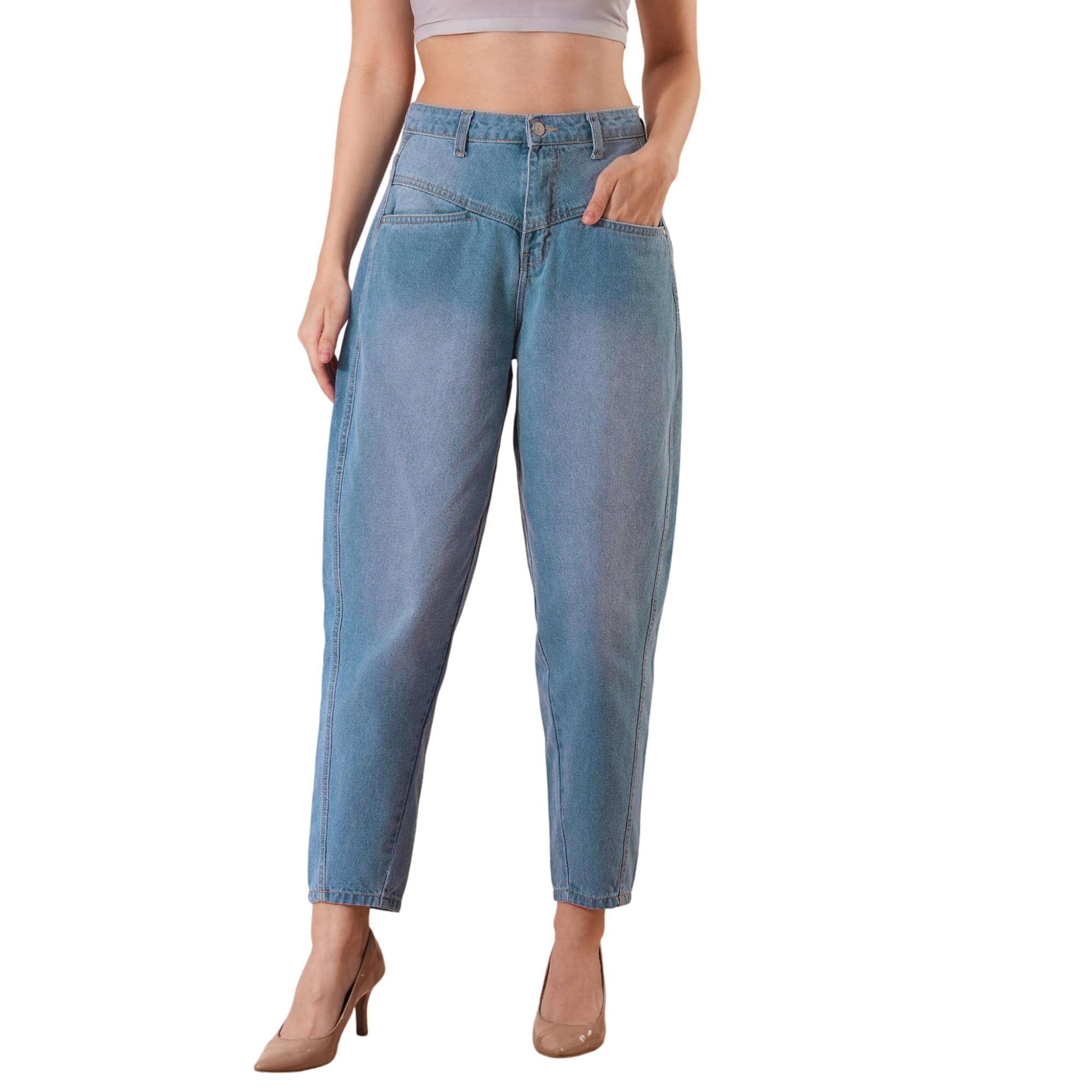 Globus Women Relaxed Fit High-Rise Light Fade Cotton Jeans - Walmart.com