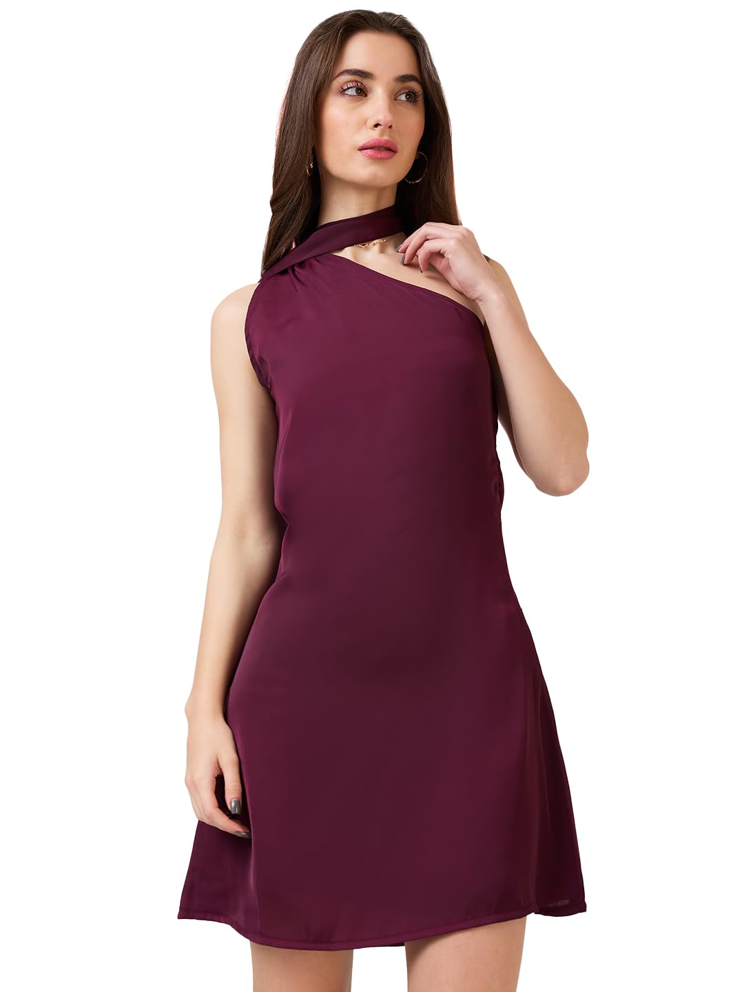Globus Women Scarf Drape Neck One Shoulder Solid Mini A-Line Party ...