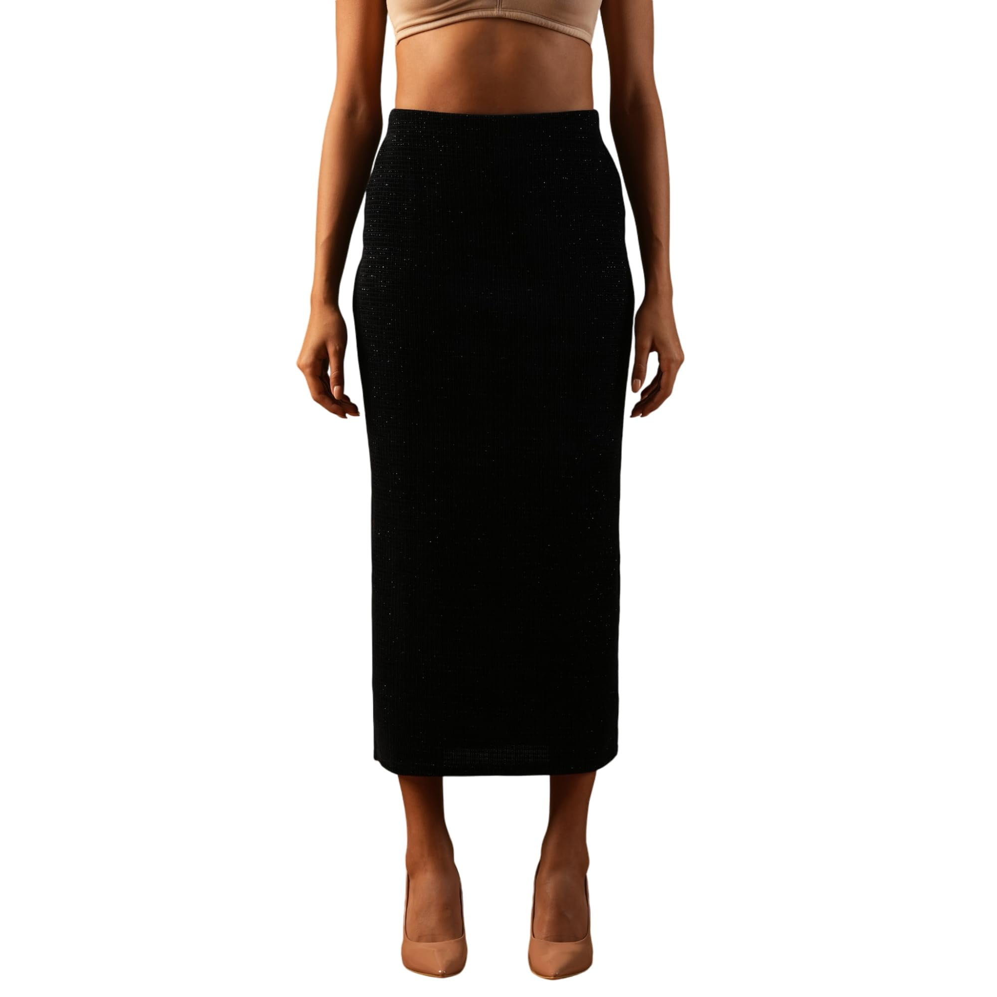 Globus Women Self Design Sheen Stretchable High-Rise Side Slit Midi ...