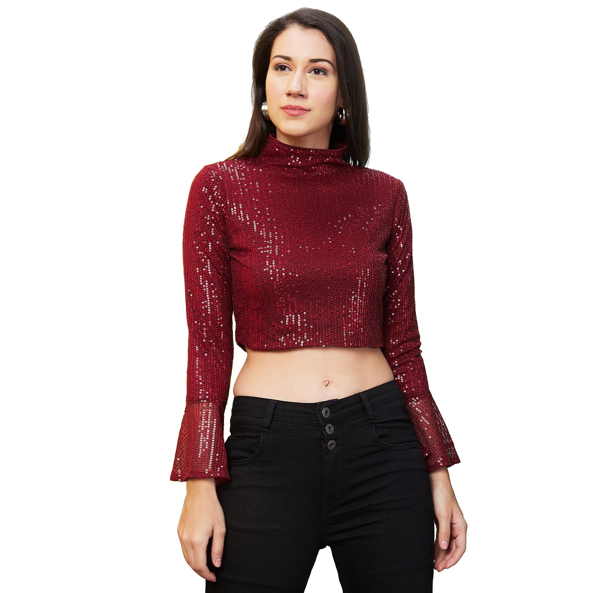 Globus Women Sequinned Stripes Party Crop Top - Walmart.com