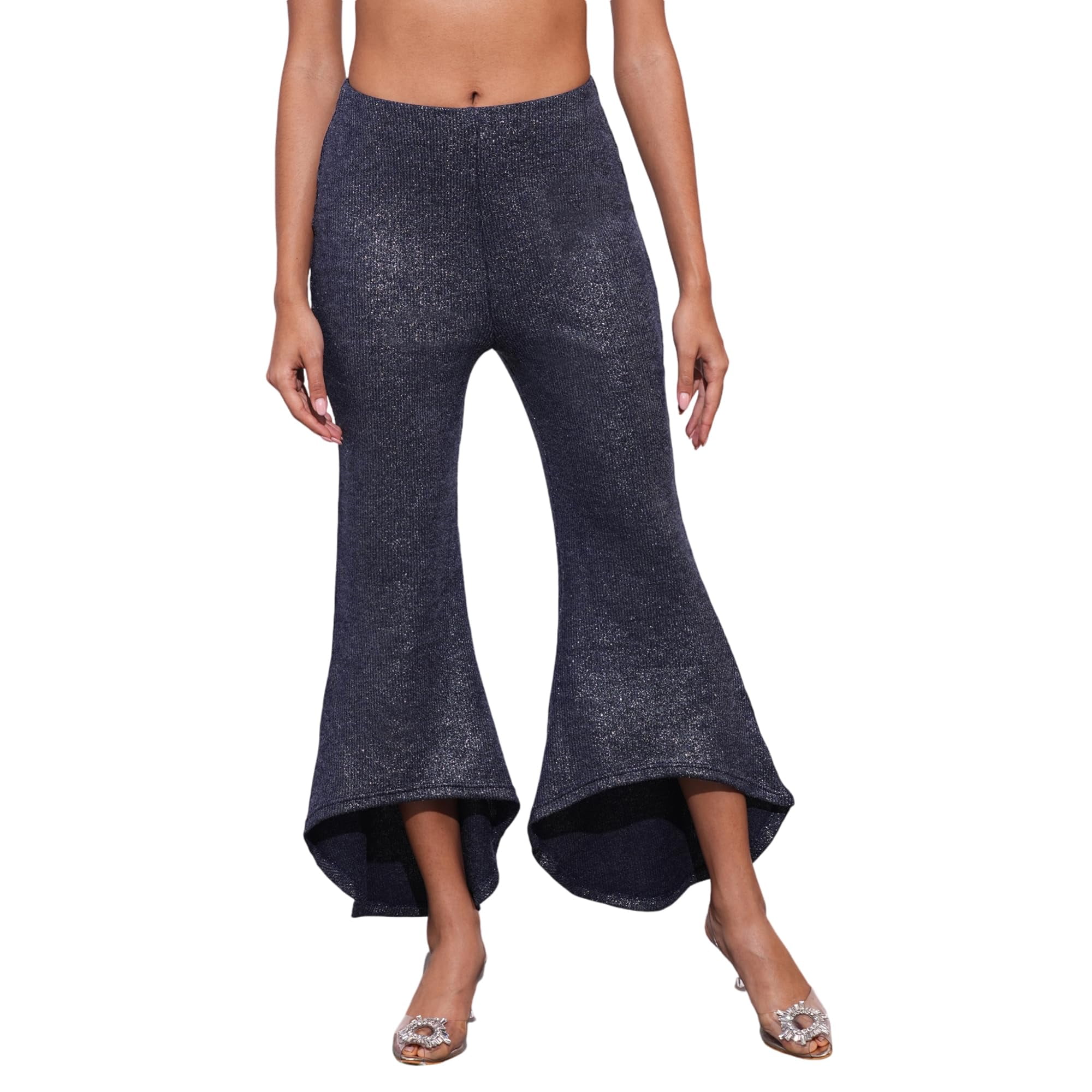 Globus Women Sheen Self Design Mid-Rise Relaxed Fit Bootcut Party ...