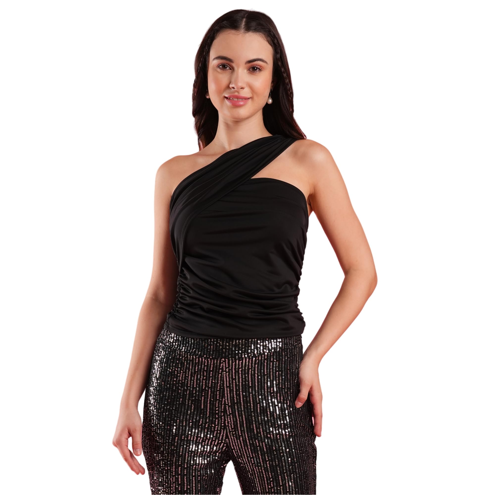 Globus Women Solid One Shoulder Top - Walmart.com