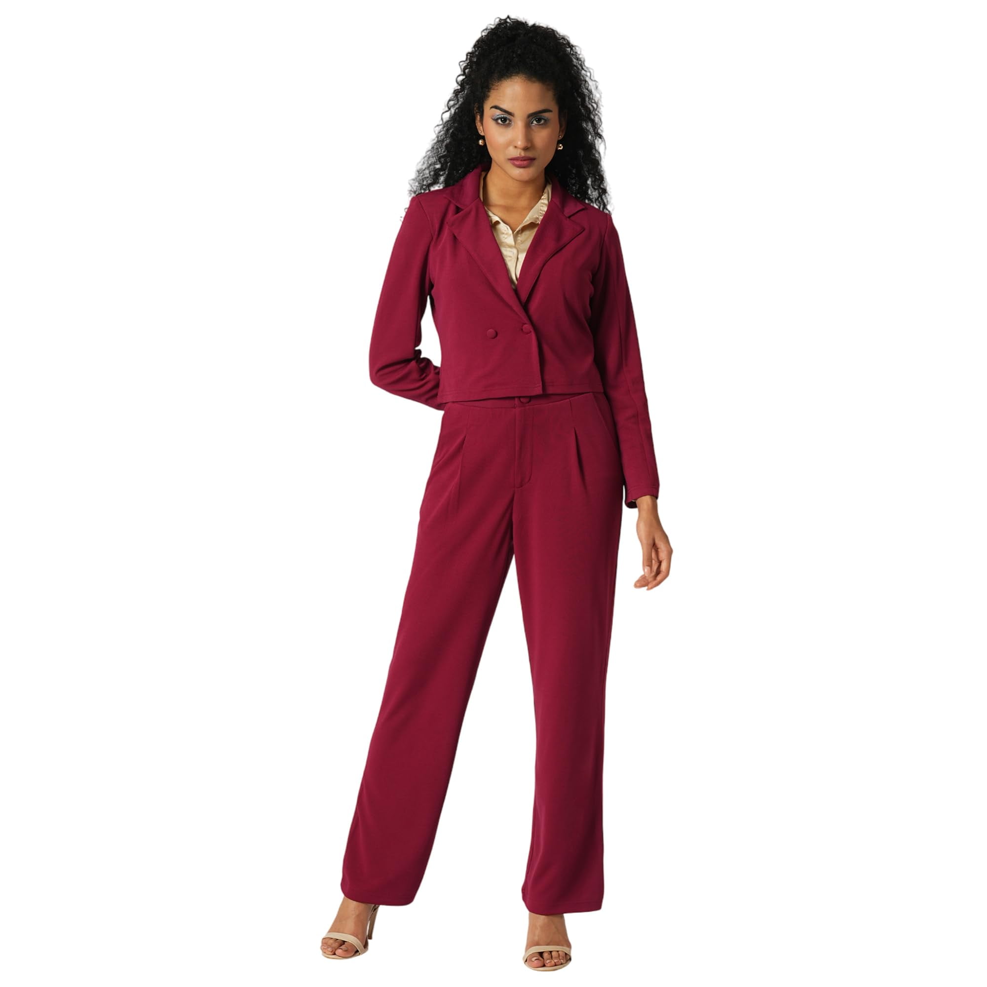 Globus Women Solid Stretchable Breasted Blazer Jacket With Pleated ...