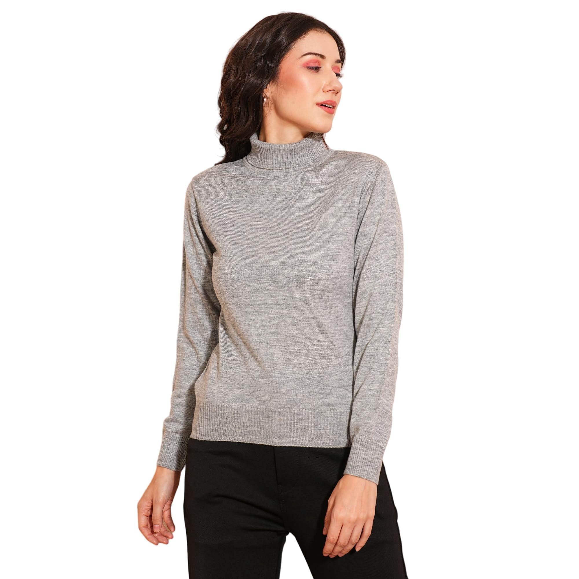 Globus Women Solid Turtle Neck Pullover Sweater - Walmart.com