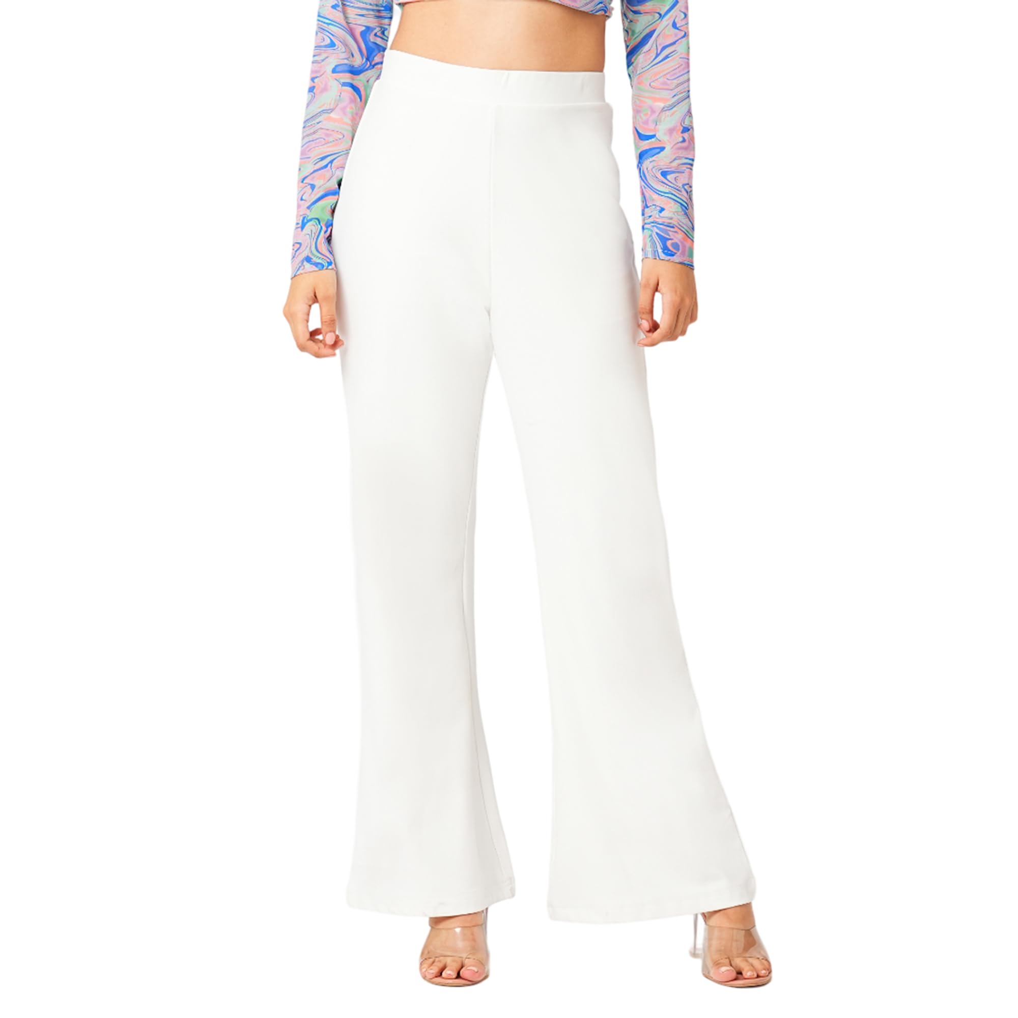 Globus Women Stretchable Mid-Rise Flared Fit Workwear Treggings ...