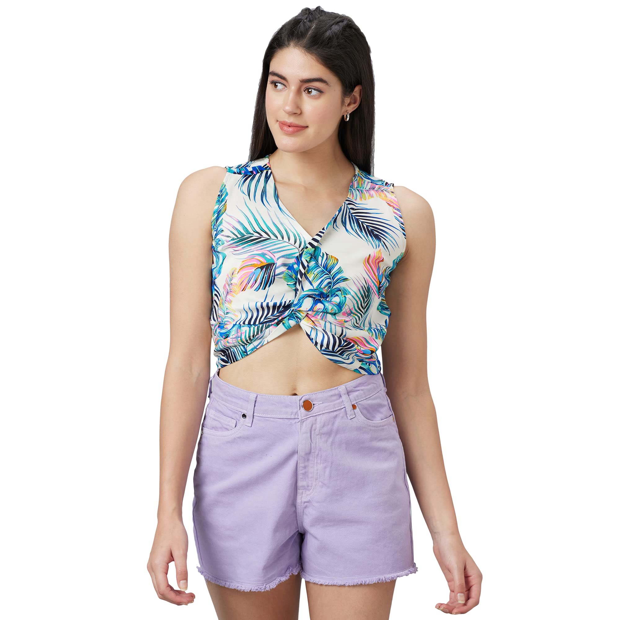 Globus Women Tropical Print Twisted Crepe Crop Top - Walmart.com