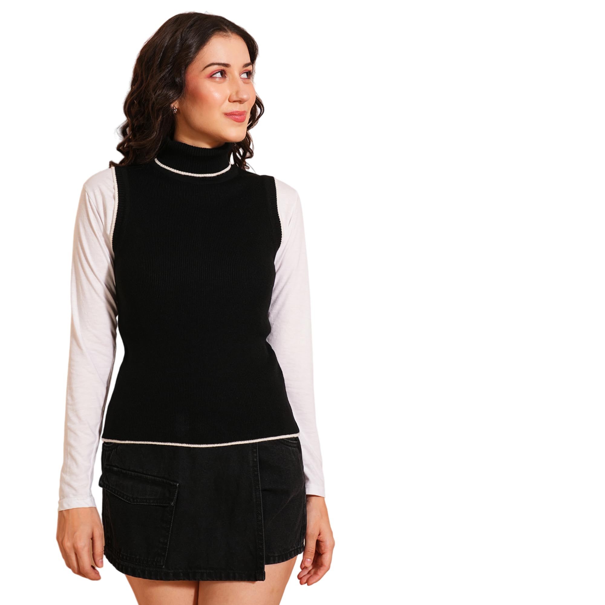 Globus Women Turtle Neck Ribbed Vest Style Sweater - Walmart.com