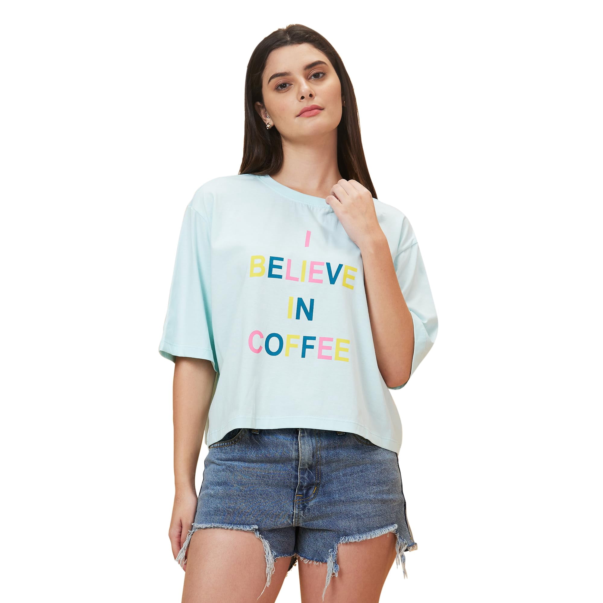 Globus Women Typography Printed Drop Shoulder Sleeves Boxy Fit Cotton ...