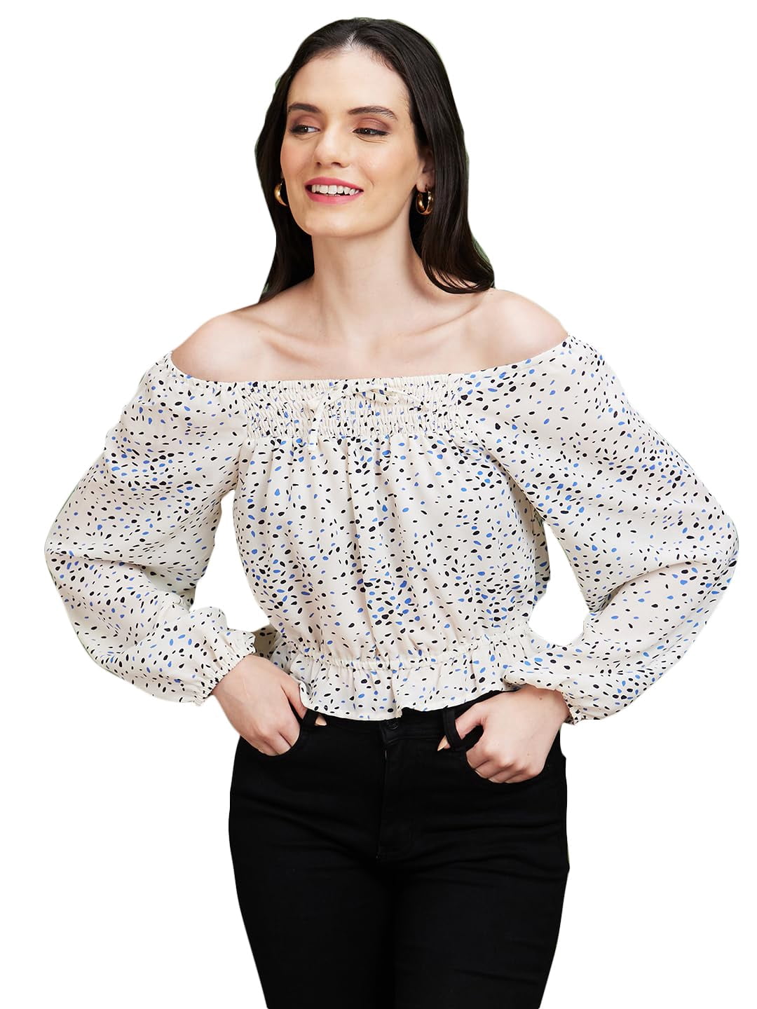 Globus Women White Floral Print Off-Shoulder Bardot Top - Walmart.com