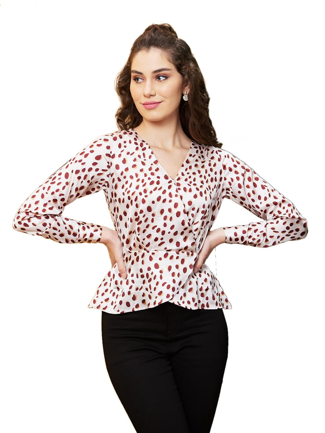 Globus Women White & Red Abstract Printed Opaque V-Neck Party Wrap Top ...