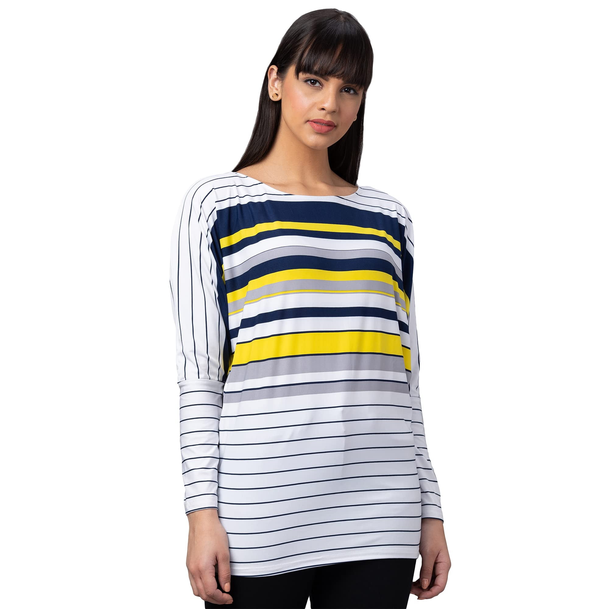 Globus Women White Striped Boat Neck Longline Top - Walmart.com