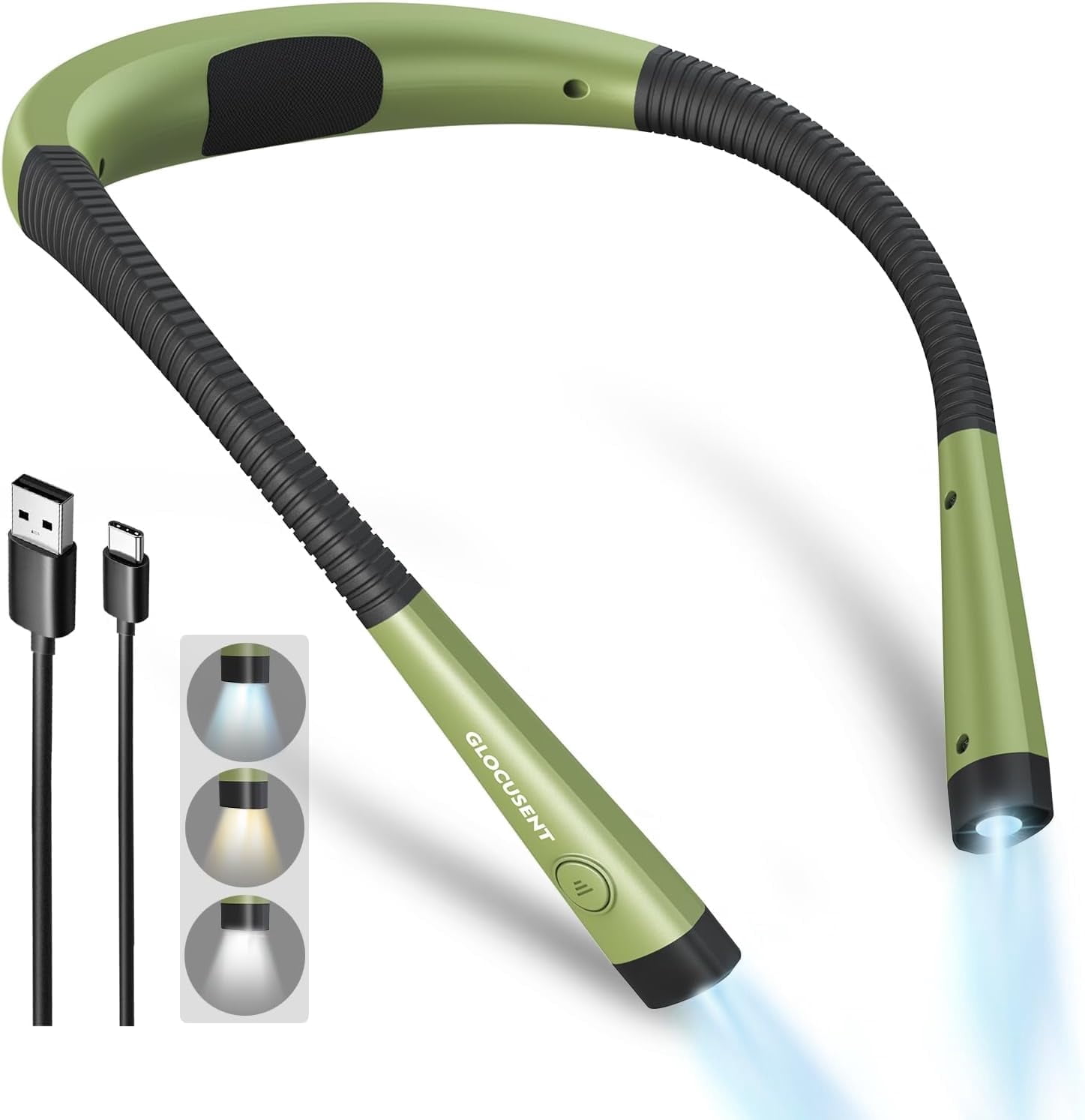 Glocusent LED Neck Book Light, Rechargeable, Bendable Arms, Amber ...