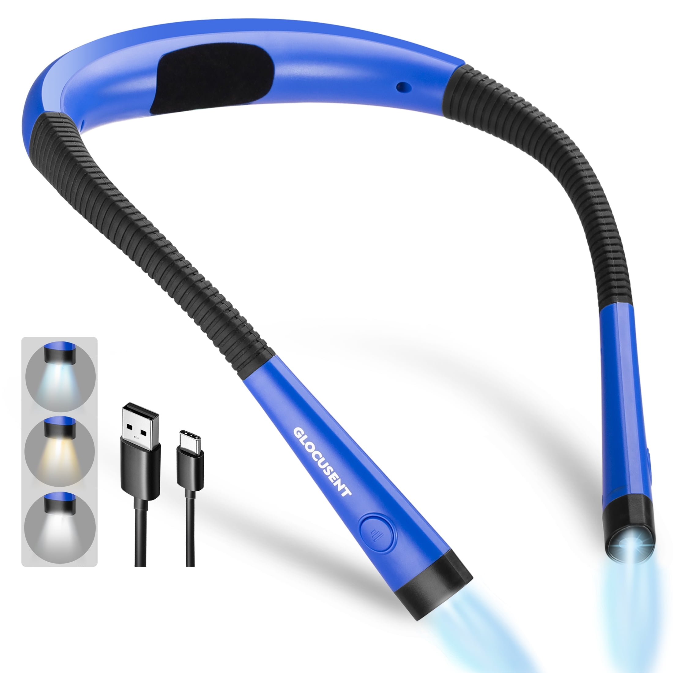 Glocusent LED Neck Book Light, Rechargeable Reading Light, 3 Amber ...