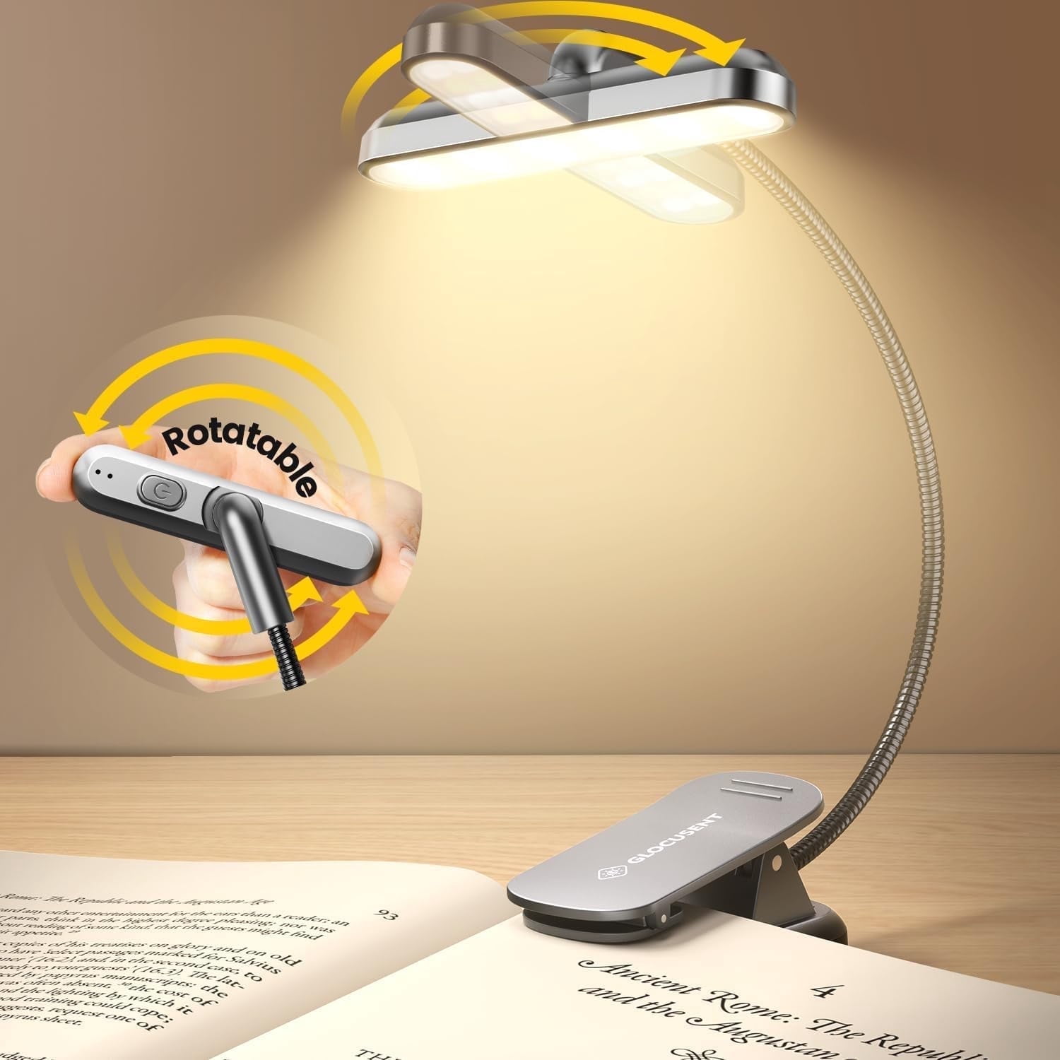 Glocusent Rotatable Book Light for Reading at Night, Bright 22LEDs with ...