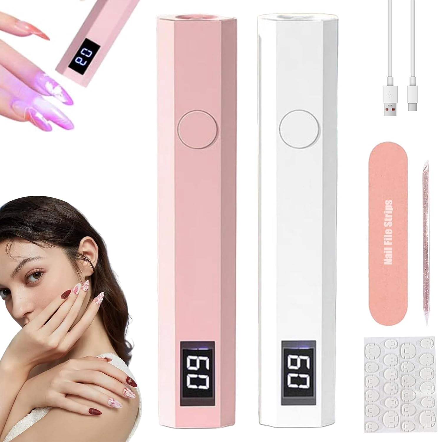 Glonailstickers Finger Nails UV Light, Glo Nail Stickers Kit with UV ...