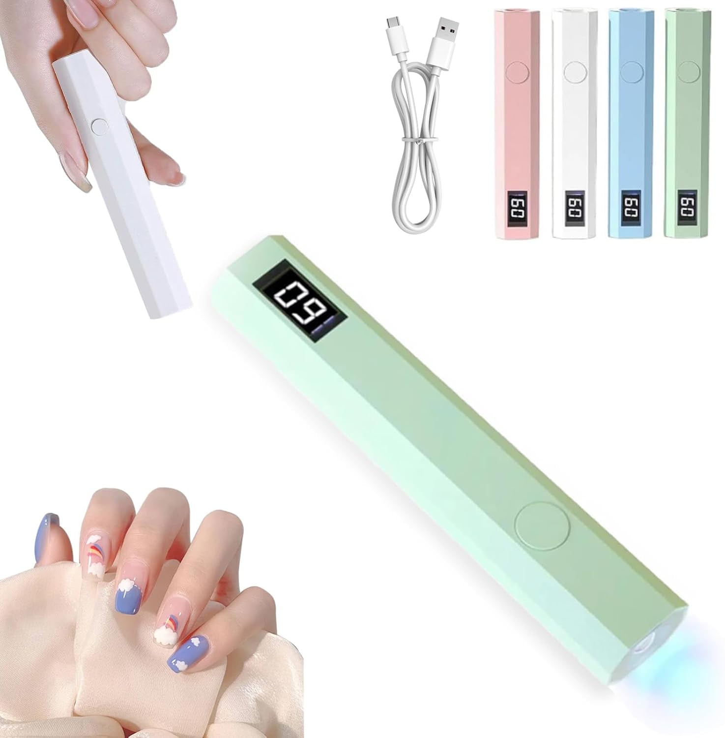 Glonailstickers Finger Nails Uv Light, Glo Nail Stickers Kit with Uv Light, Portable Mini Nail ...