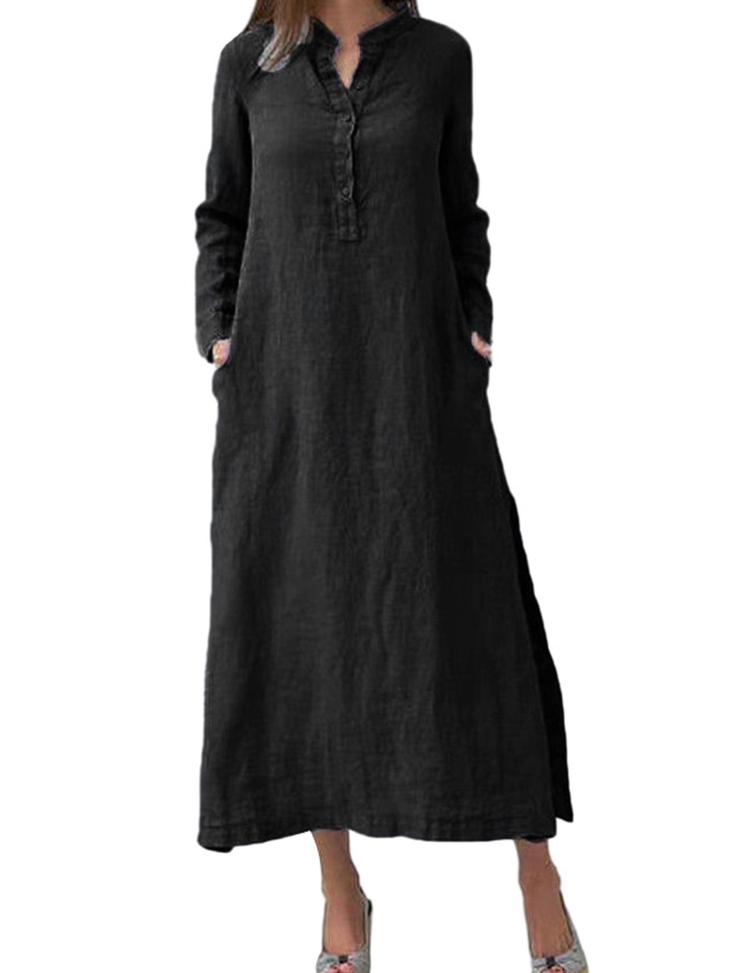 Glonme Ladies Maxi Dresses Solid Color Dress Long Sleeve Holiday Sexy ...